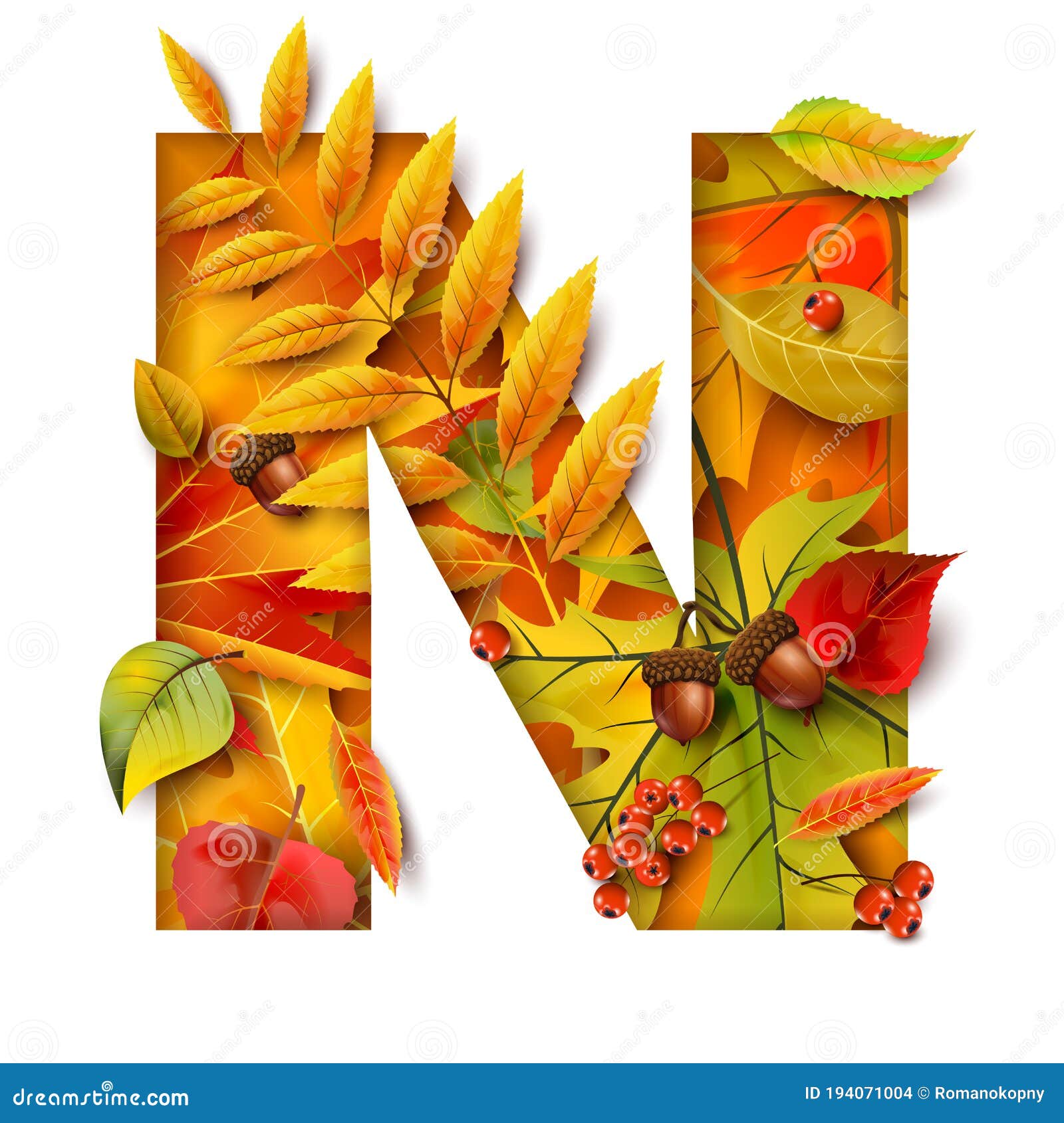 Autumn Stylized Alphabet. Letter N Stock Vector - Illustration of ...