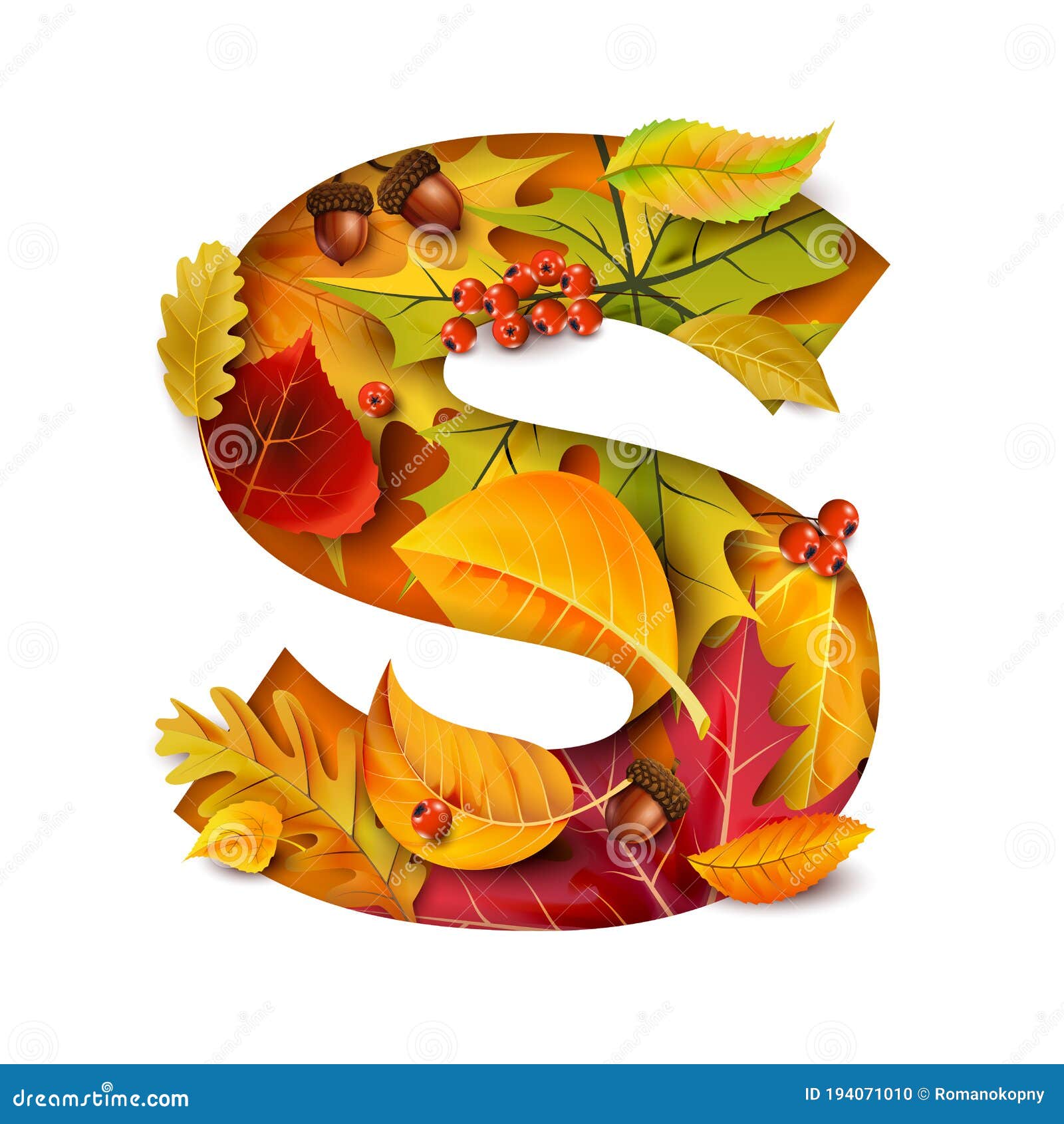 Autumn Stylized Alphabet. Letter S Stock Vector - Illustration of acorn ...