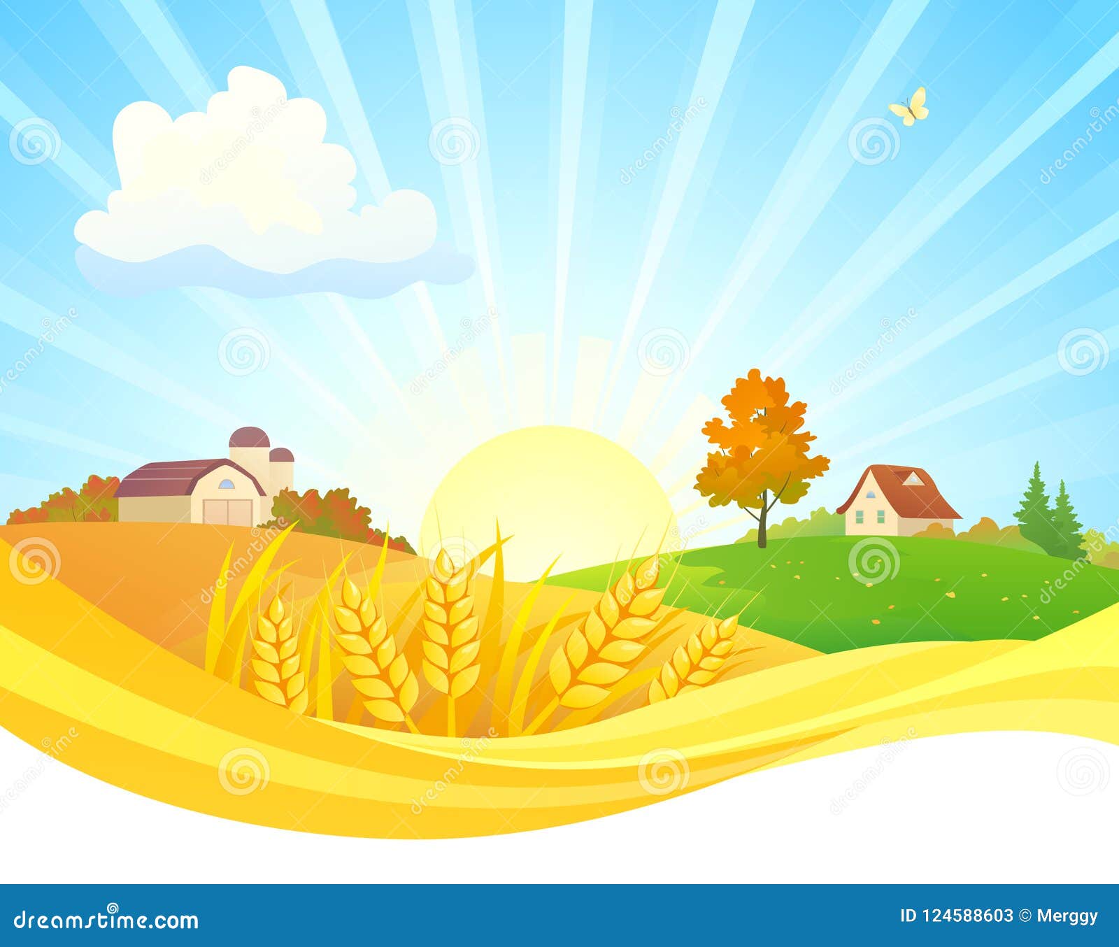 Autumn Sunrise Landscape Design Stock Vector - Illustration of cartoon ...