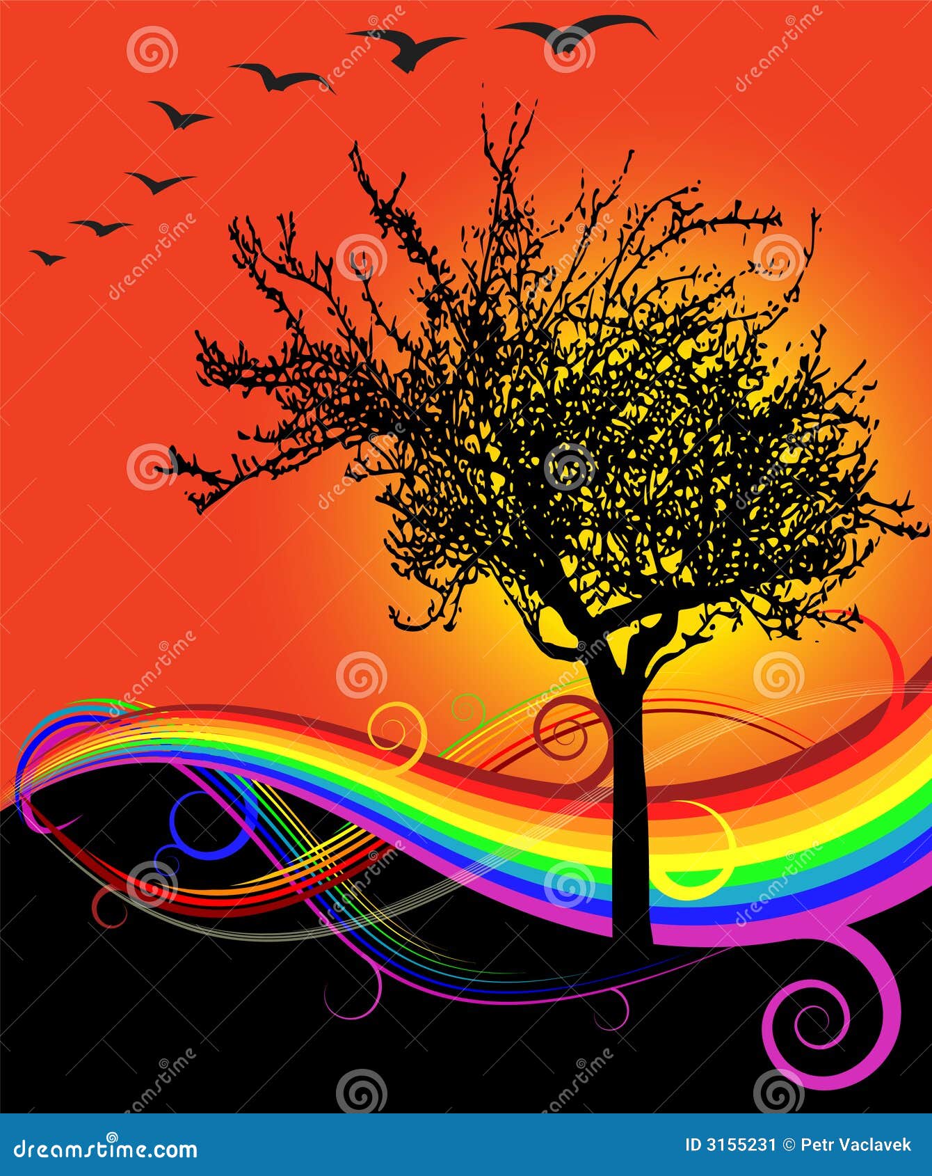 Autumn Sunset stock vector. Illustration of grunge, silhouette - 3155231