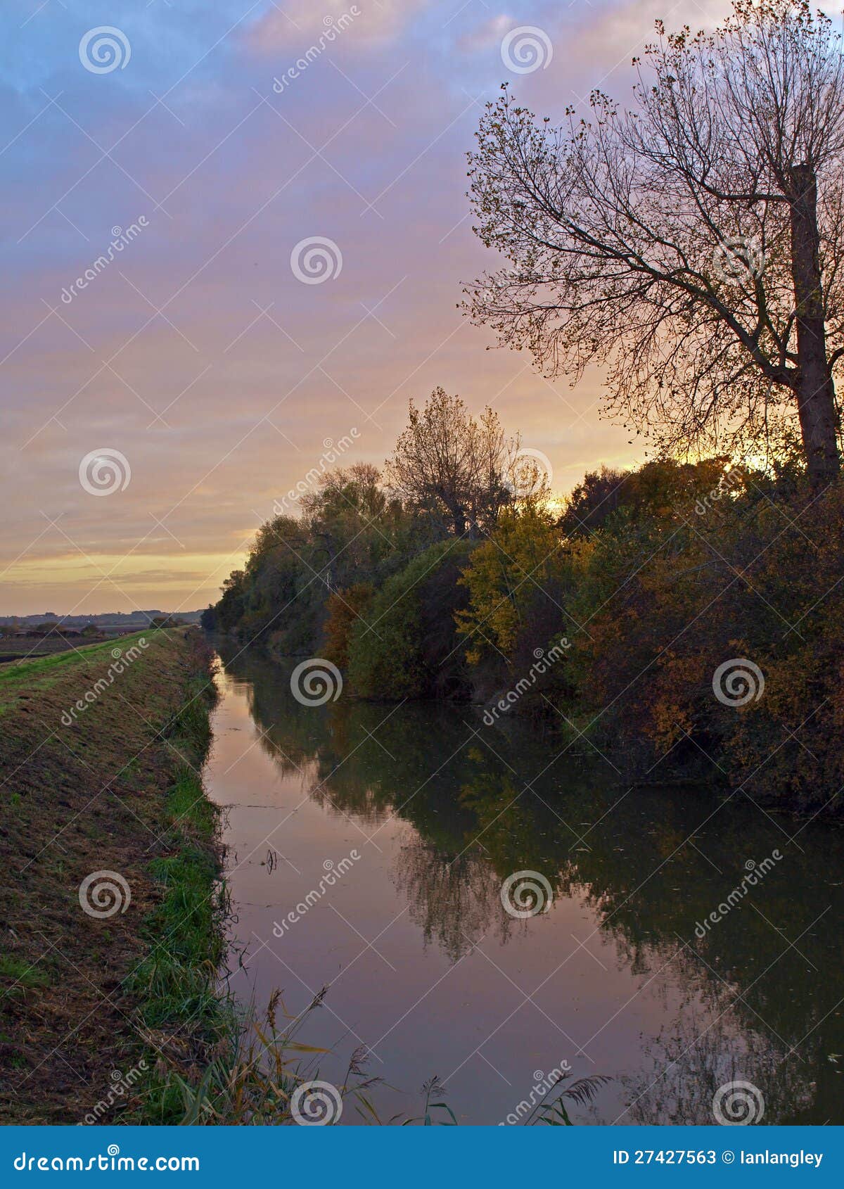 Autumn Sunset on the Great Fen Project. Stock Image - Image of hights ...