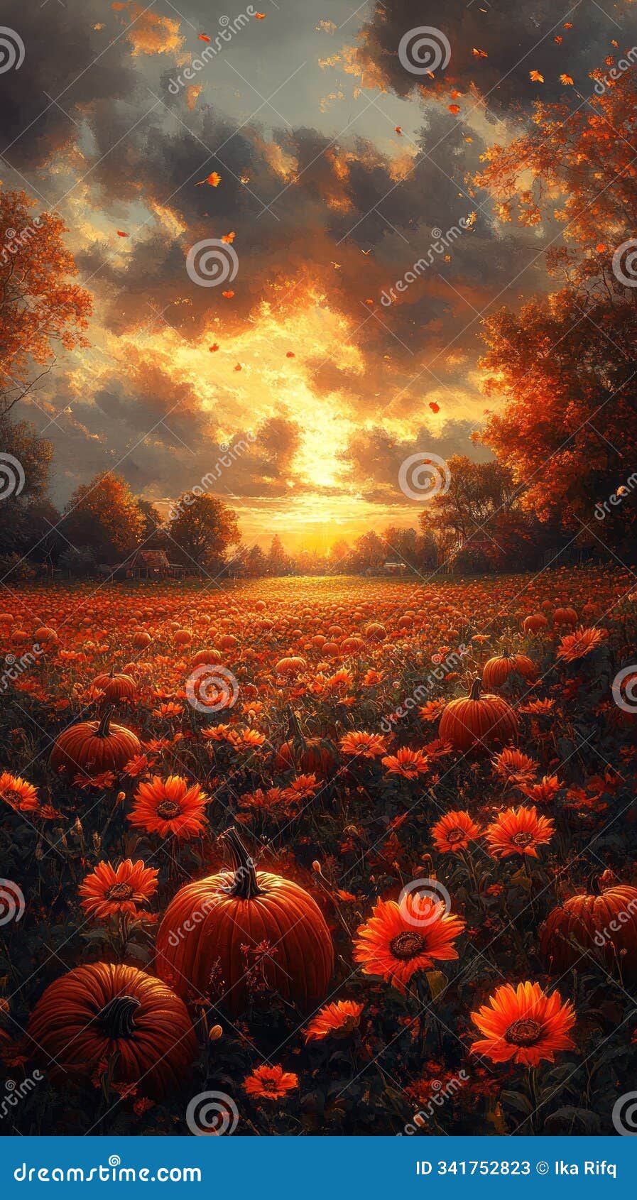 Autumn Sunset Pumpkin Patch Illustration Stock Illustration ...