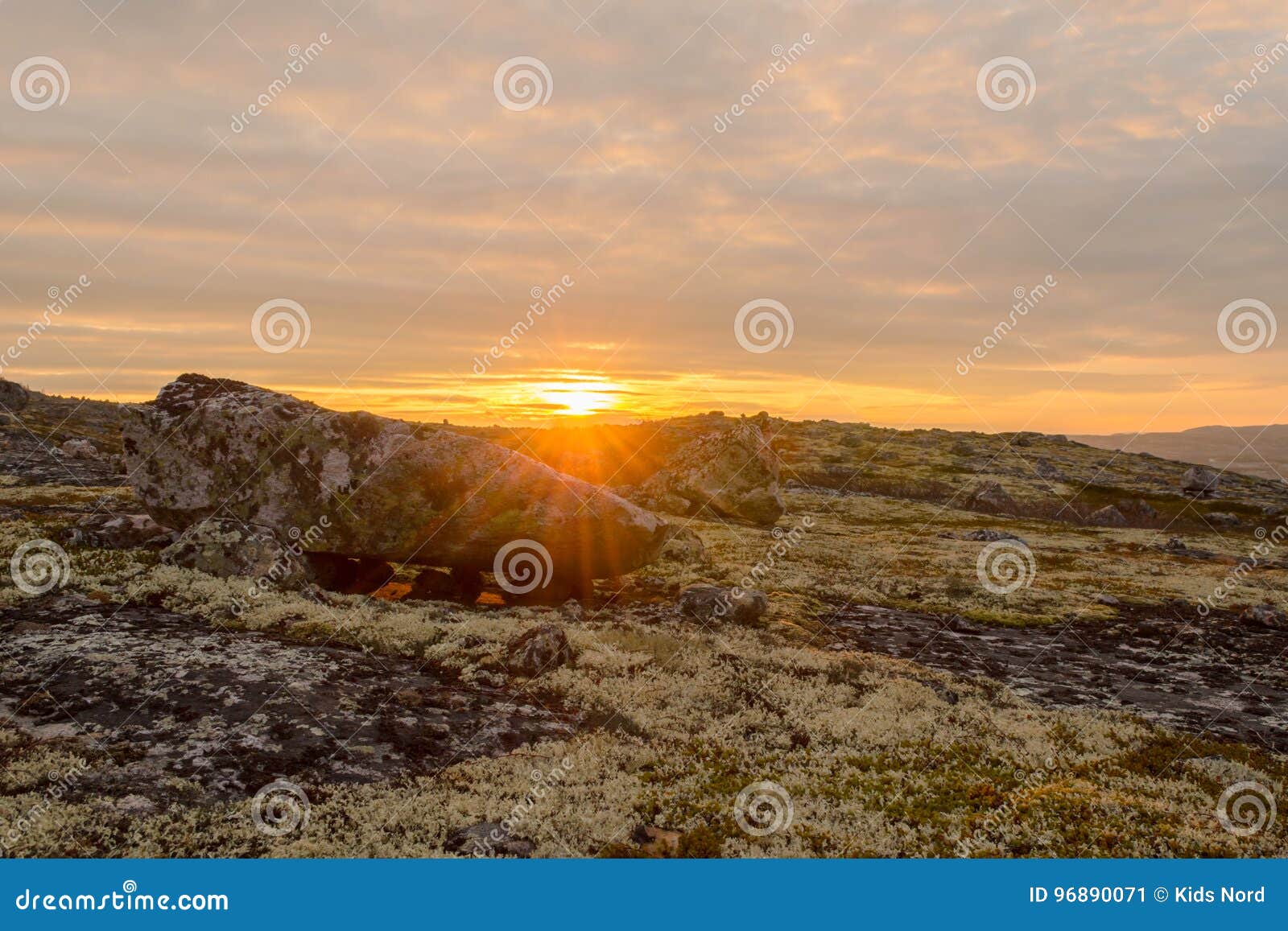Autumn Sunset in the Tundra.the Rays of the Sun Illuminate a Large ...