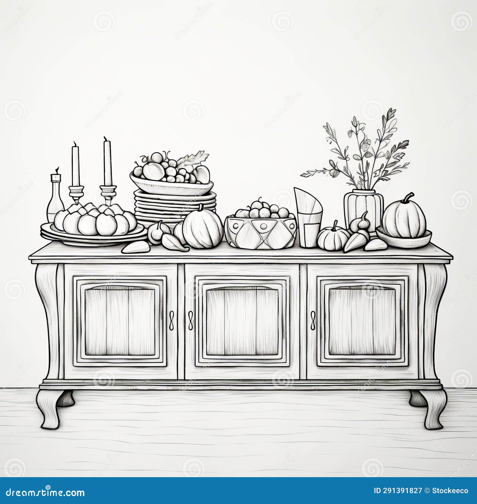 Autumn Table with Pumpkins and Fall Decor Design Stock Illustration ...