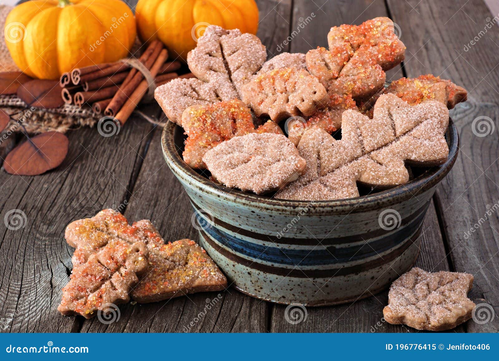 Autumn Table Scene with Spiced Leaf Cookies Against Rustic Wood Stock ...