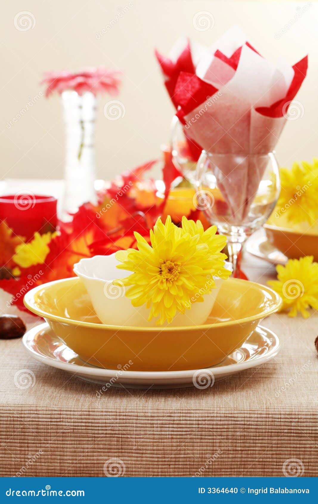 Autumn table setting stock photo. Image of candles, glass - 3364640