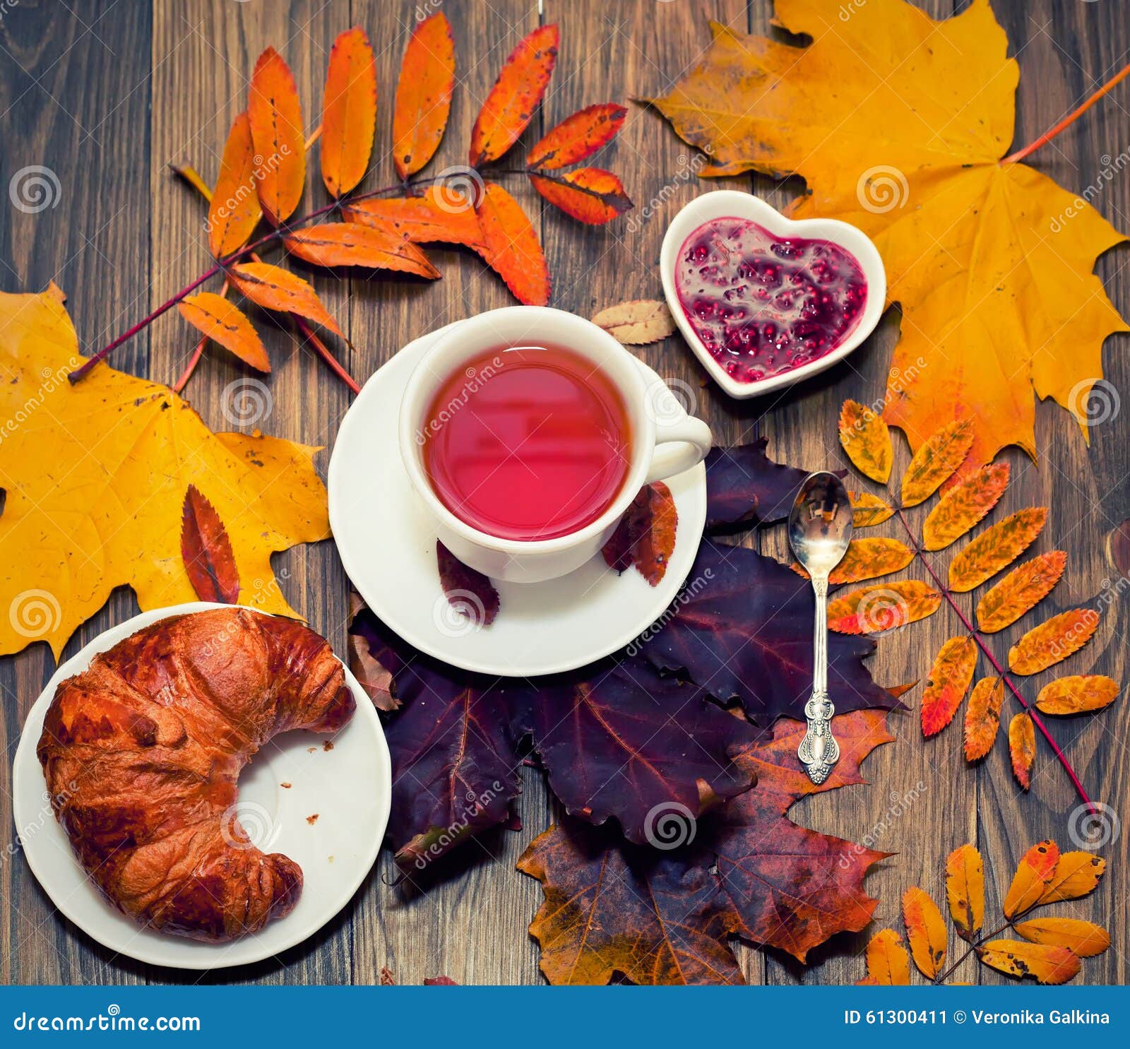 Autumn tea time stock image. Image of leaves, breakfast - 61300411