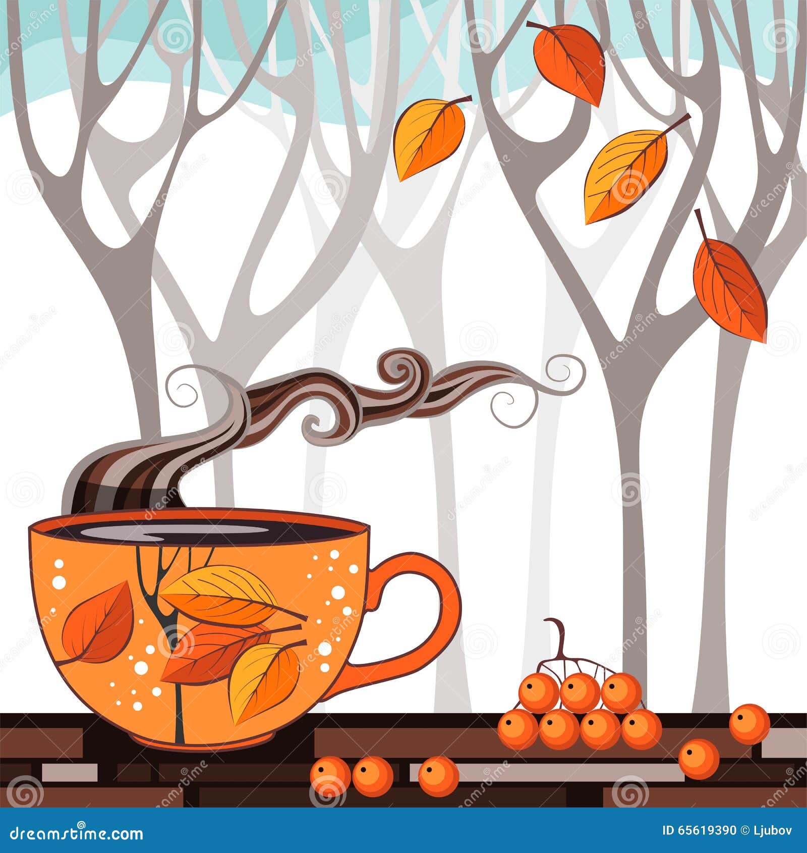 Autumn Tea Time. Vector Illustration With Cup Of Aromatic Tea ...