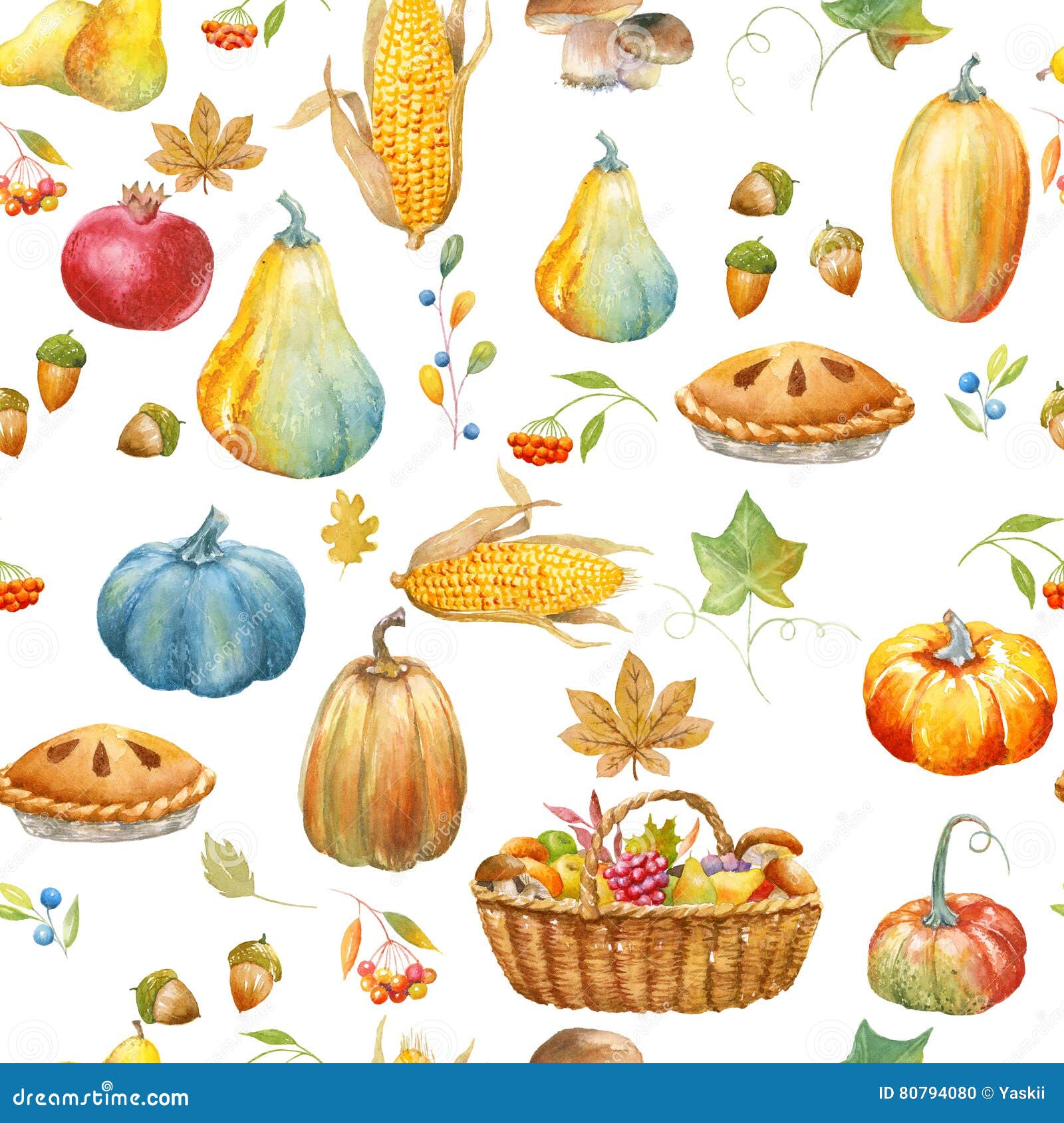 Autumn Thanksgiving Watercolor Pattern Stock Illustration ...