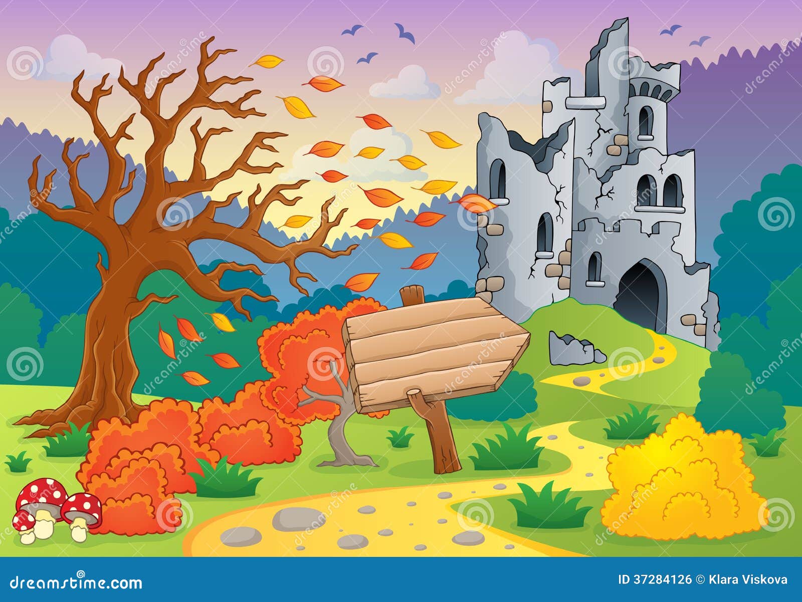 Autumn Theme with Castle Ruins 4 Stock Vector - Illustration of plank ...