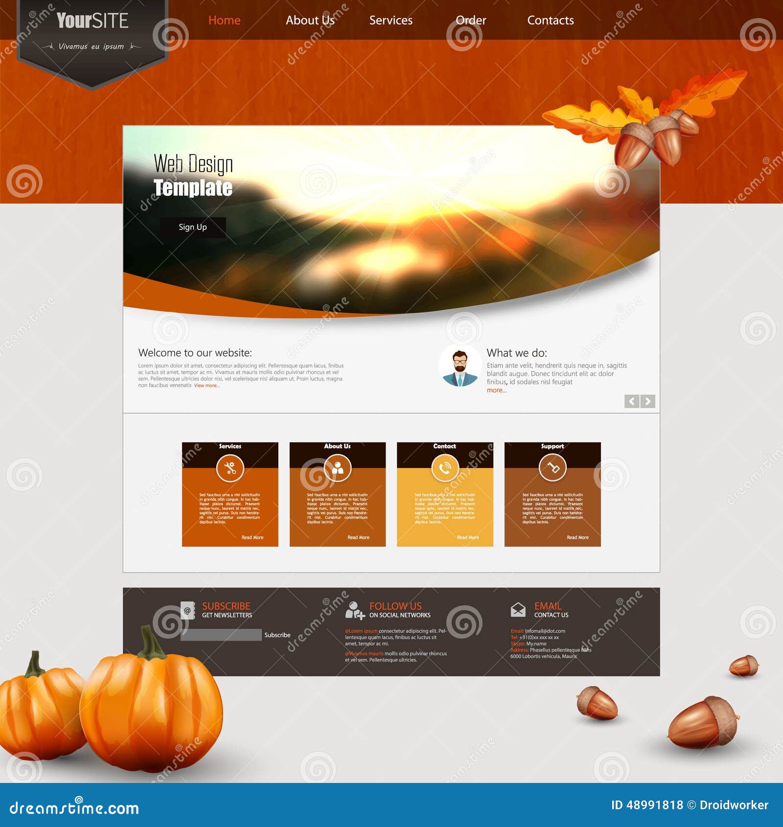 Autumn Theme Website Template Stock Vector - Illustration of cloud ...