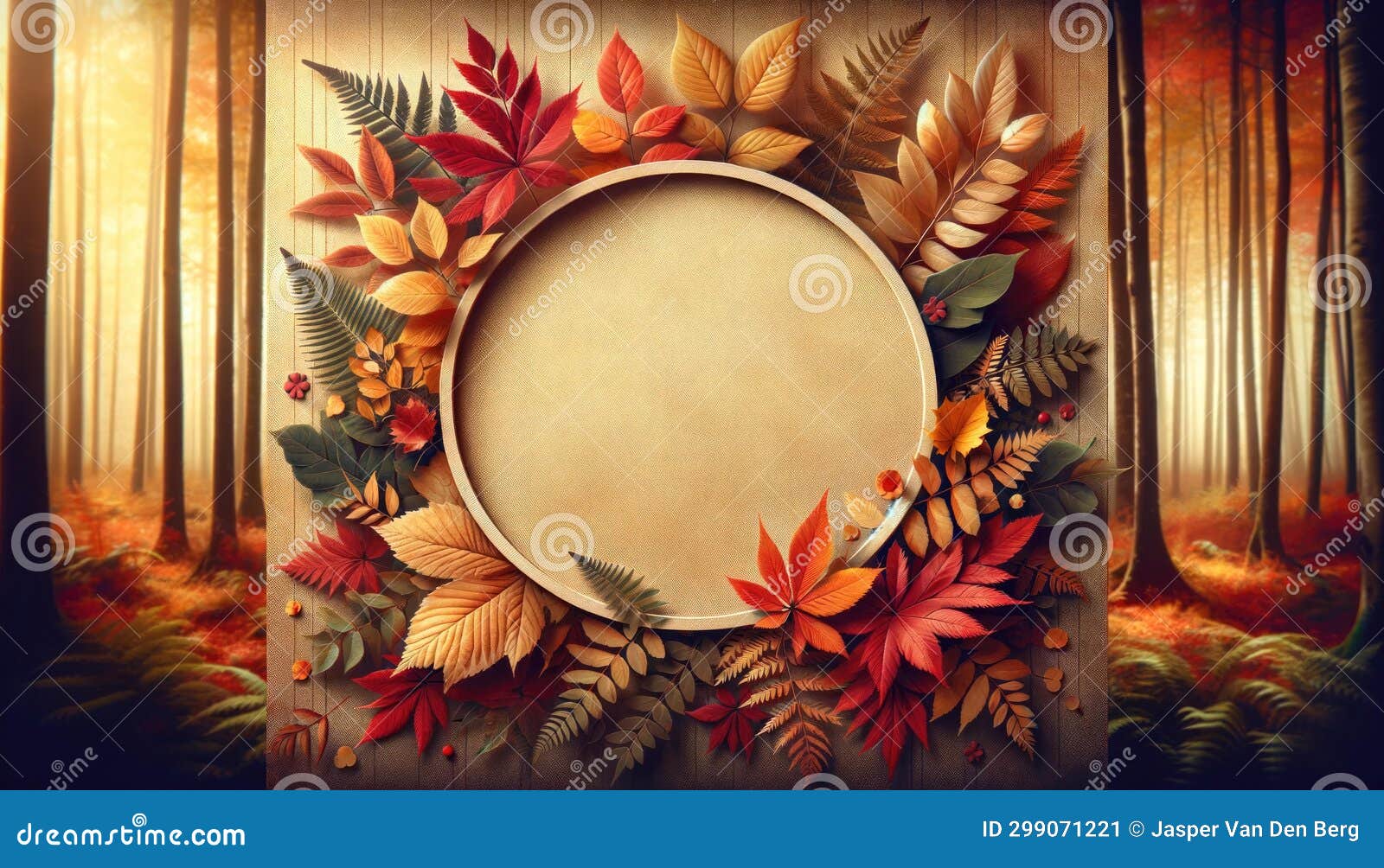 Autumn Themed Background with Blank Circular Frame and Fall Foliage, AI ...
