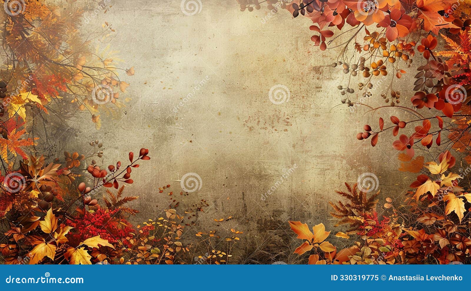 Autumn-themed Border Featuring an Array of Colorful Leaves, Berries ...