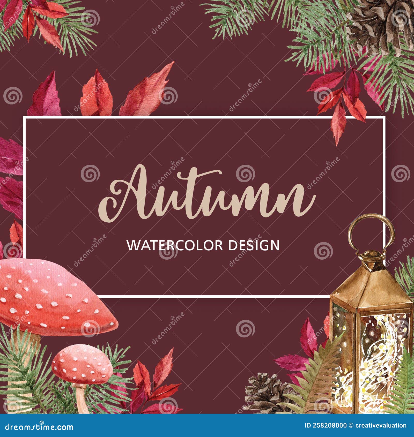 Autumn-themed Border Frame. Maple on Green Background for Decoration ...