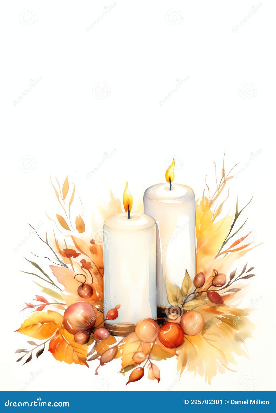 Autumn-themed Candles Watercolor Border Frame Stock Illustration ...