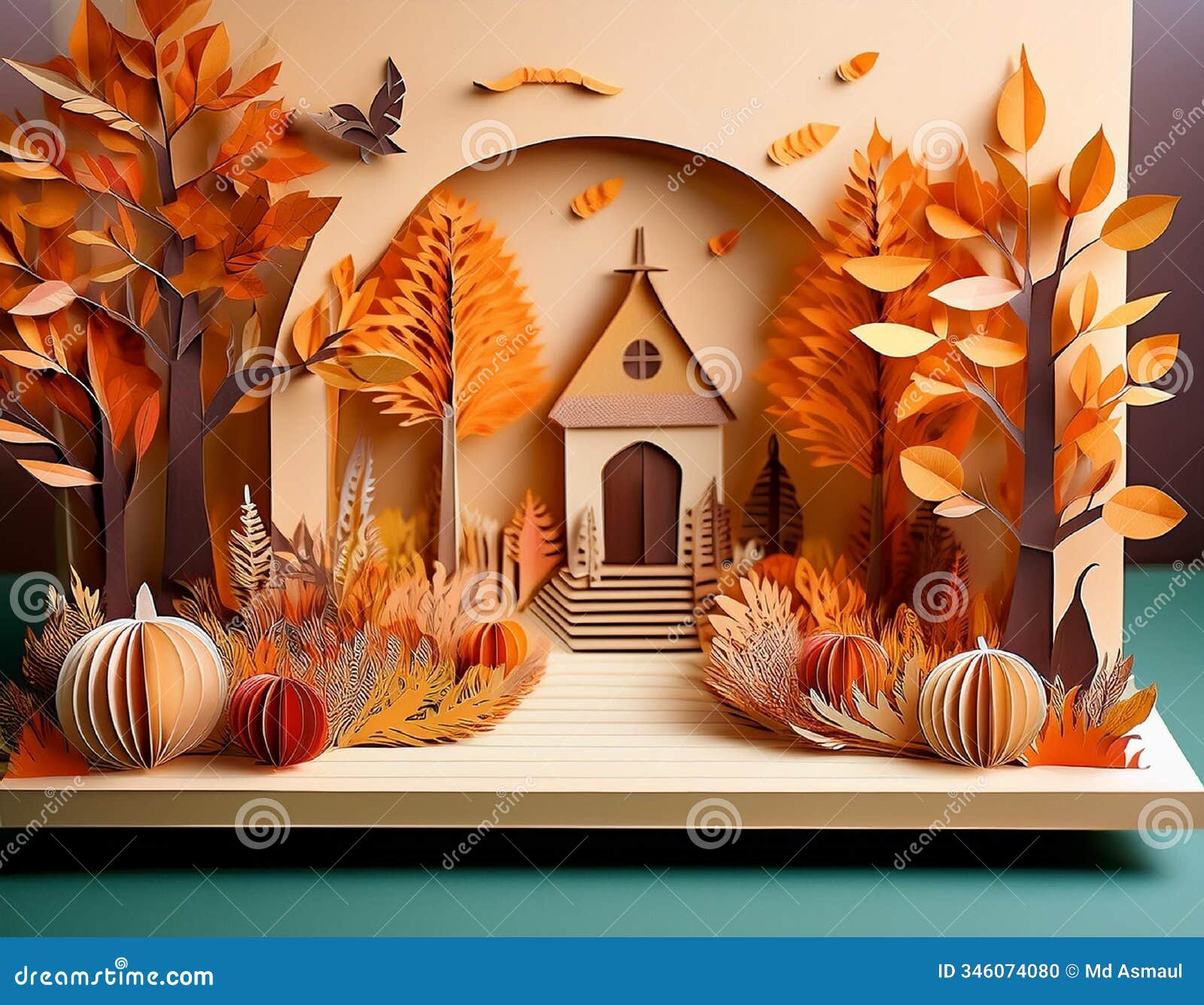 Autumn-themed Paper Diorama with Depth and Texture Generative AI Stock ...