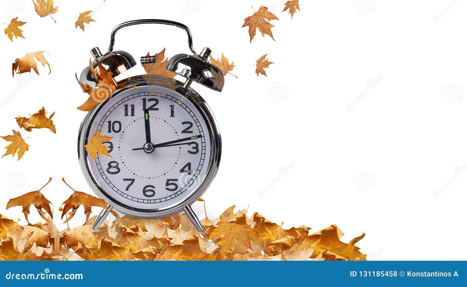 Autumn Time Clock and Leaves Isolated for Background Stock Photo ...