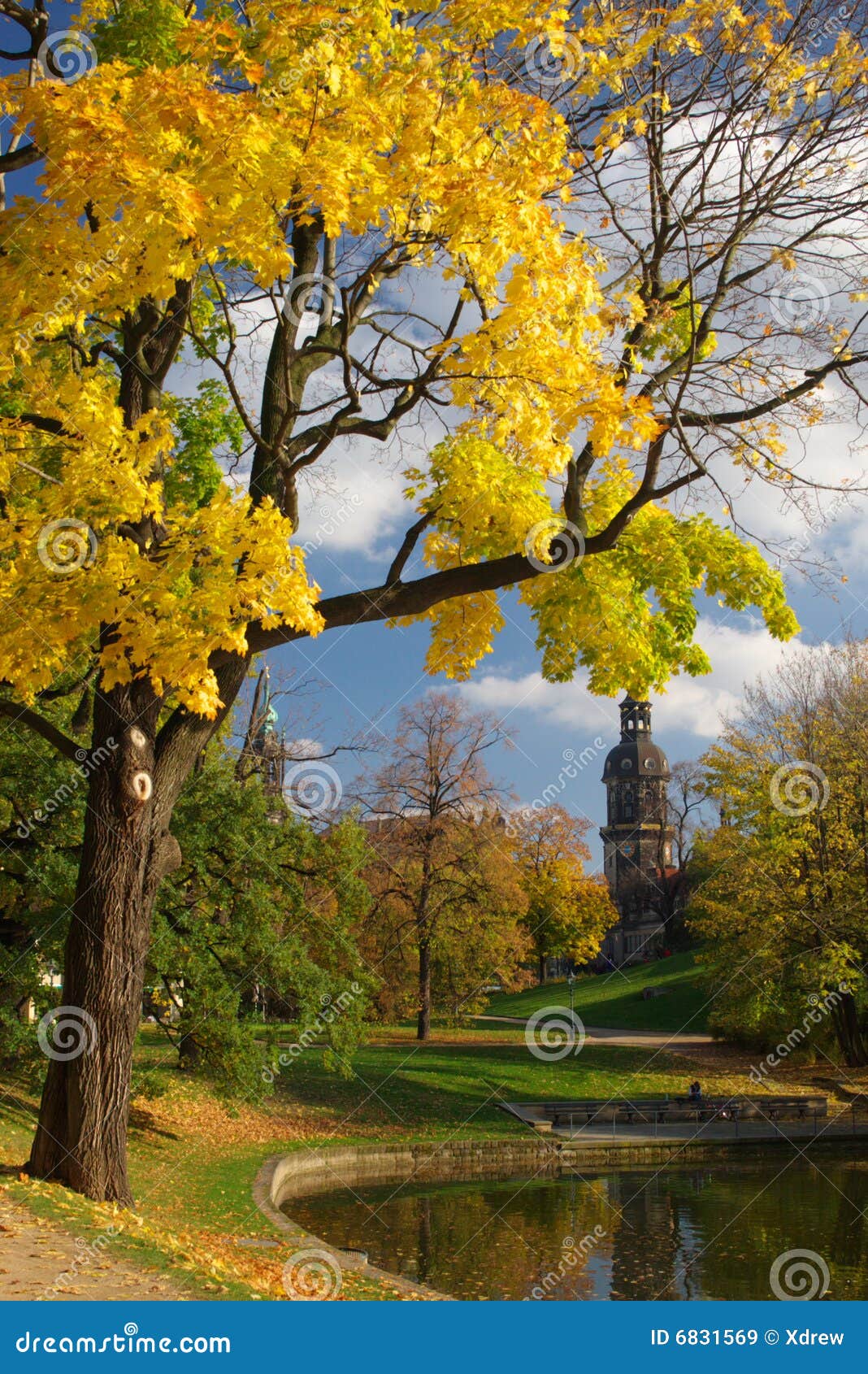 Autumn in town stock image. Image of quiet, outdoors, pond - 6831569