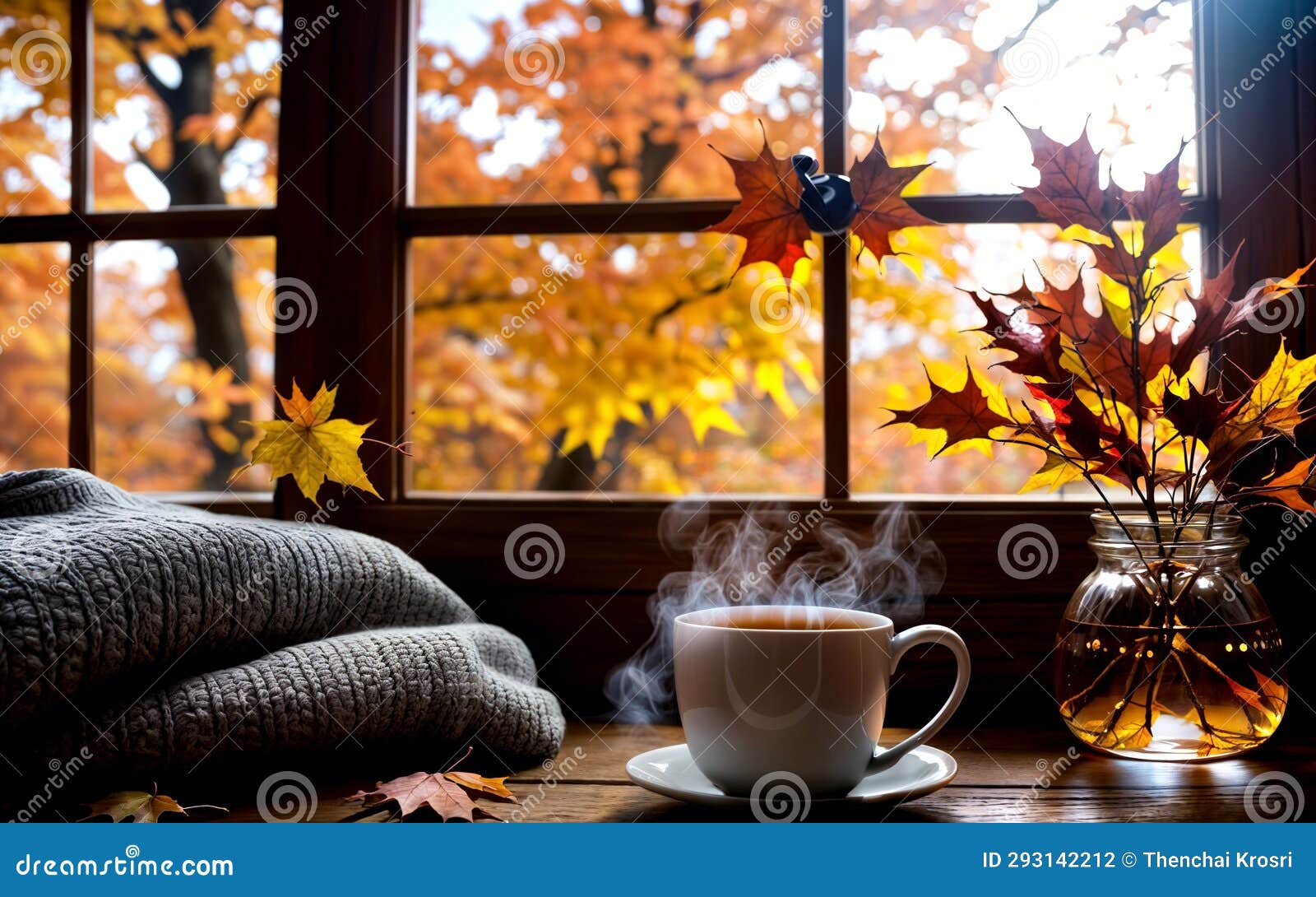 Autumn Tranquility Cozy Moments by the Window Stock Illustration ...