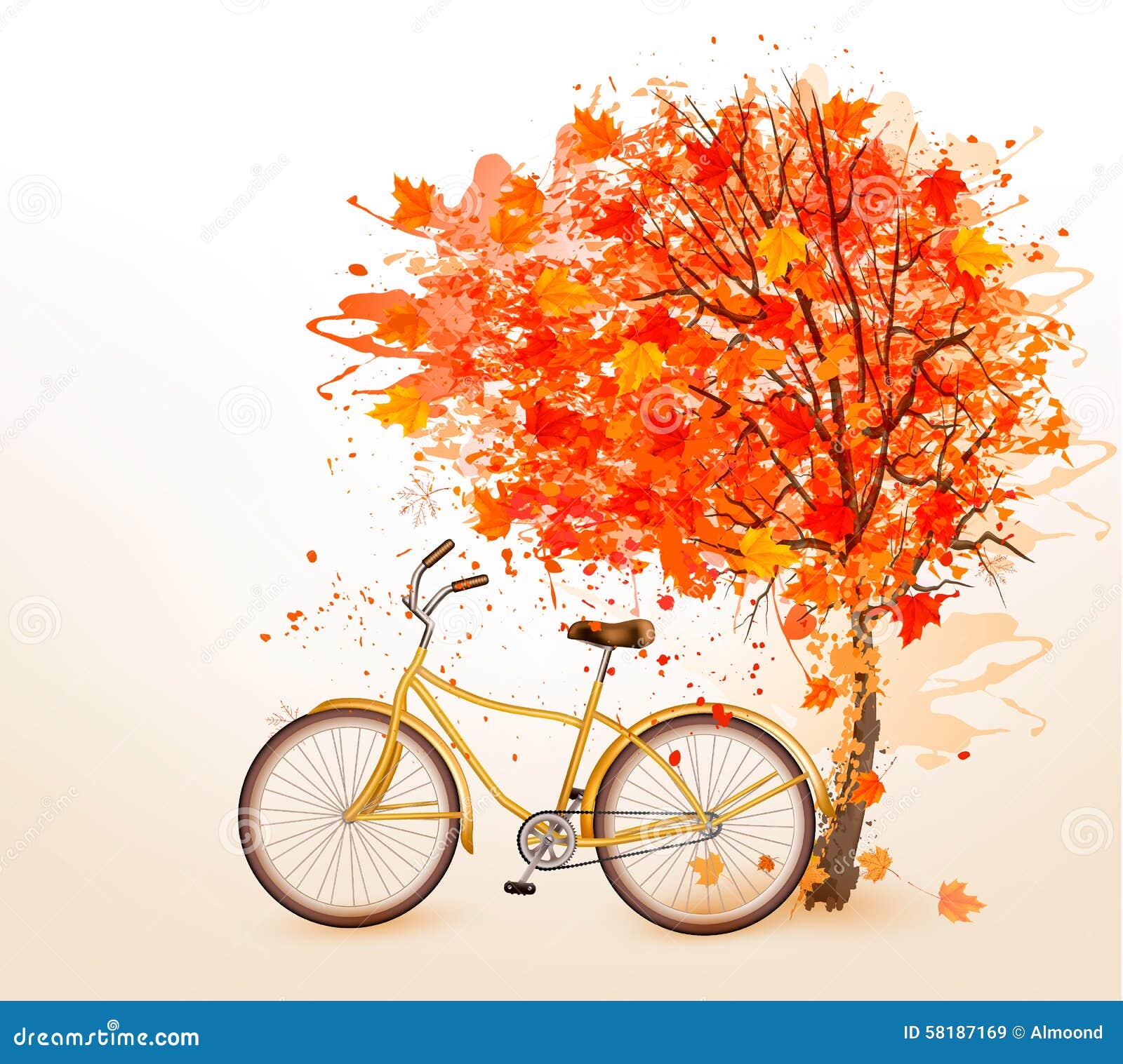 Autumn Tree Background with a Yellow Bicycle. Stock Vector ...