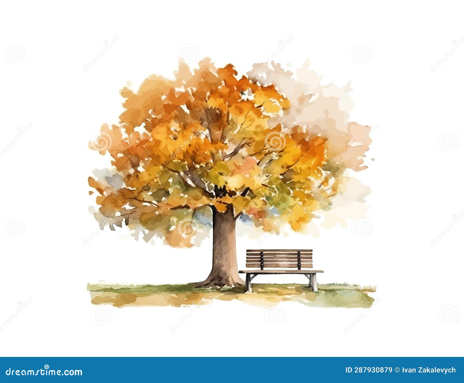 Autumn Tree with Bench Watercolor. Vector Illustration Design Stock ...