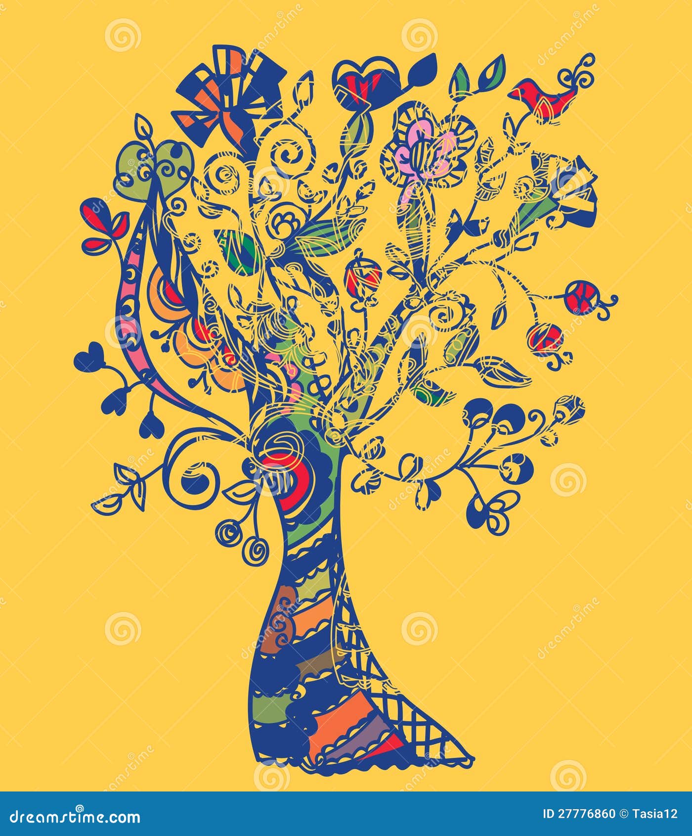 Autumn tree card whimsical stock vector. Illustration of colored - 27776860