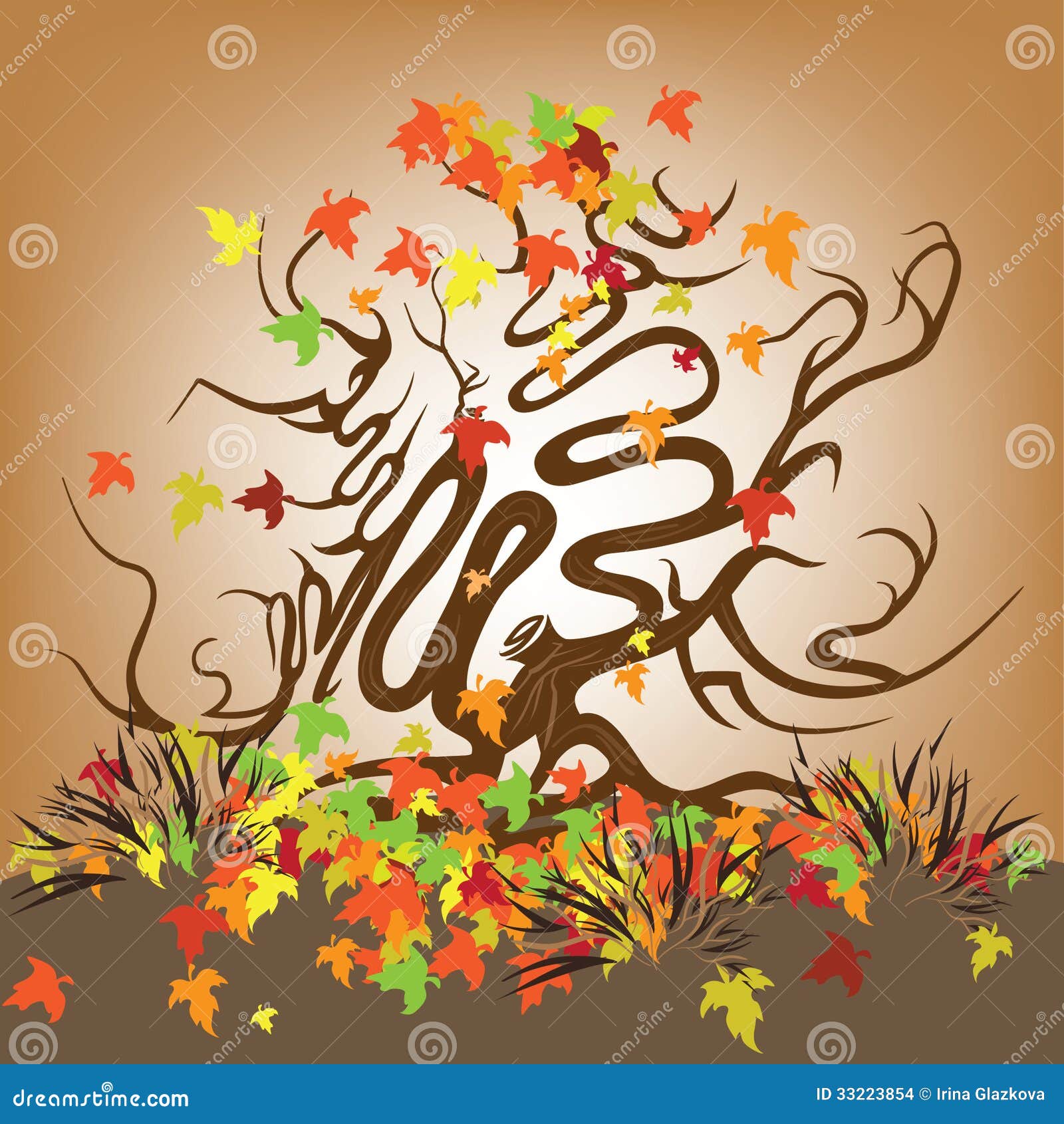 Autumn Tree with Curved Branches Stock Vector - Illustration of maple ...