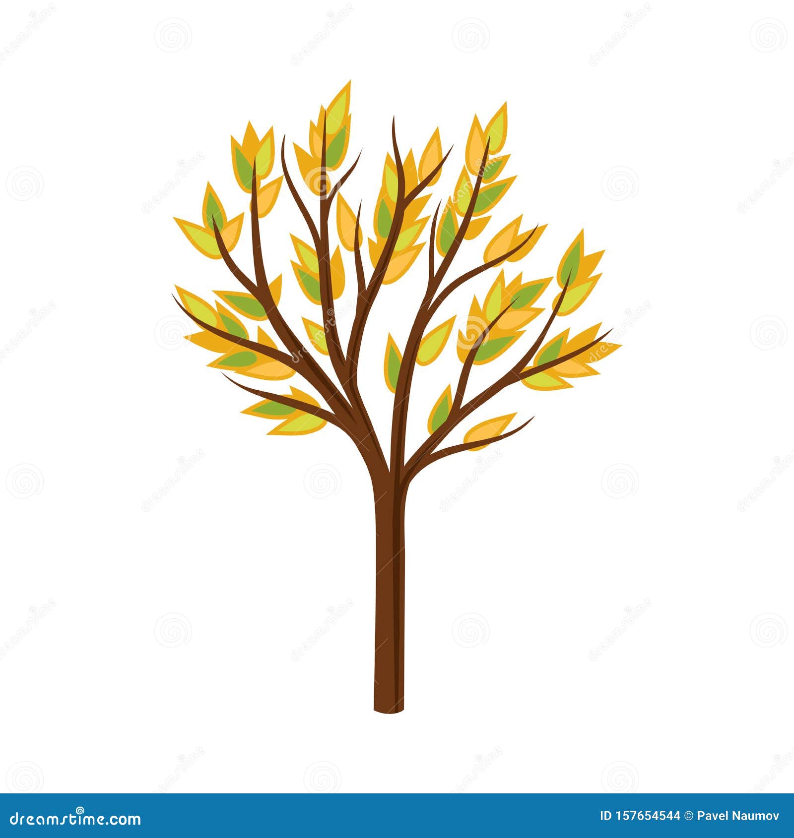Autumn Tree with Elongated Leaves. Vector Illustration on a White ...