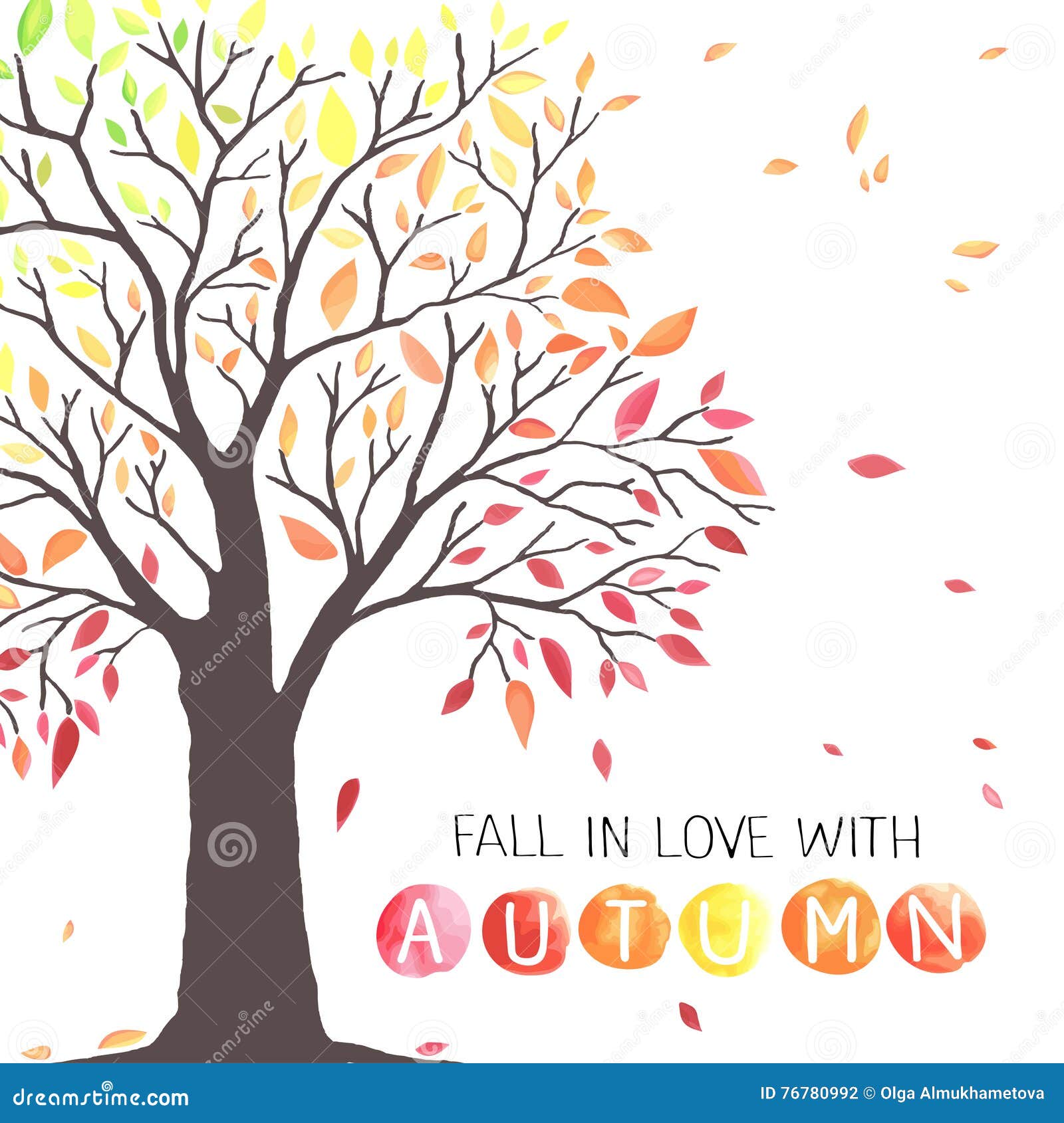 Autumn Tree with Falling Down Leaves. Stock Vector - Illustration of ...