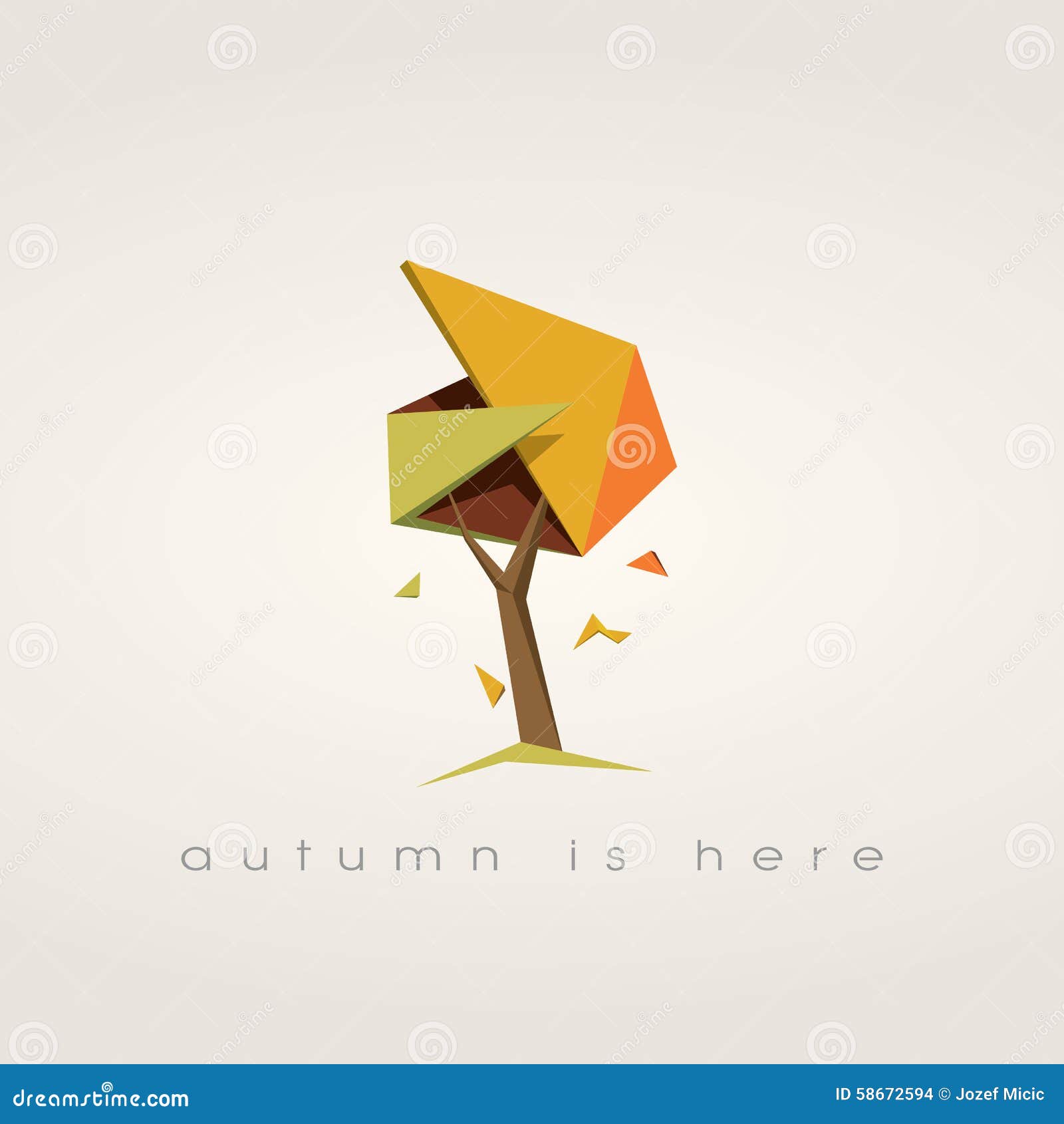 Autumn Tree with Falling Leaves. Low Poly Vector Stock Vector ...