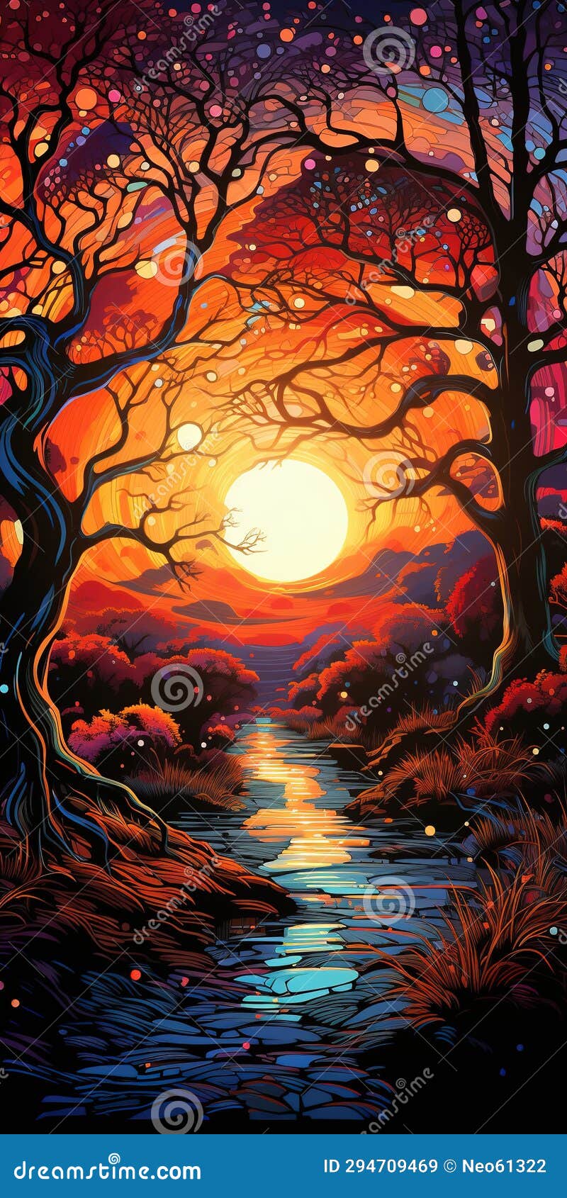 Autumn Tree Line with Sunset Ancient Trees Fallen Leaves Generative AI ...