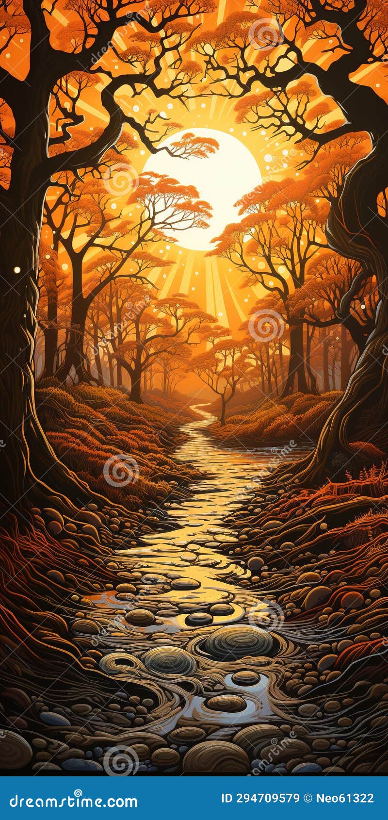 Autumn Tree Line with Sunset Ancient Trees Fallen Leaves Generative AI ...