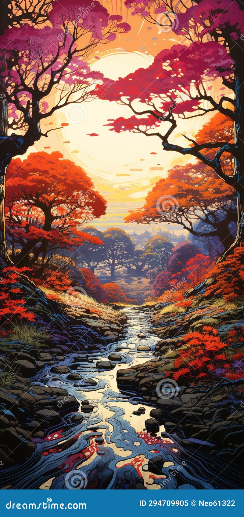 Autumn Tree Line with Sunset Ancient Trees Fallen Leaves Generative AI ...