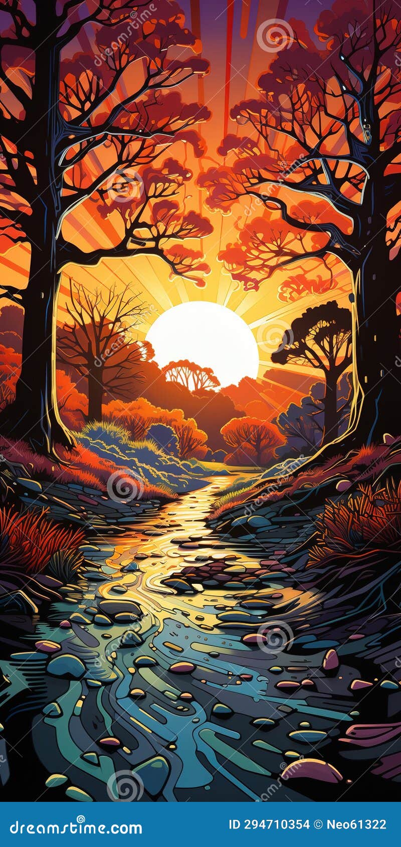 Autumn Tree Line with Sunset Ancient Trees Fallen Leaves Generative AI ...