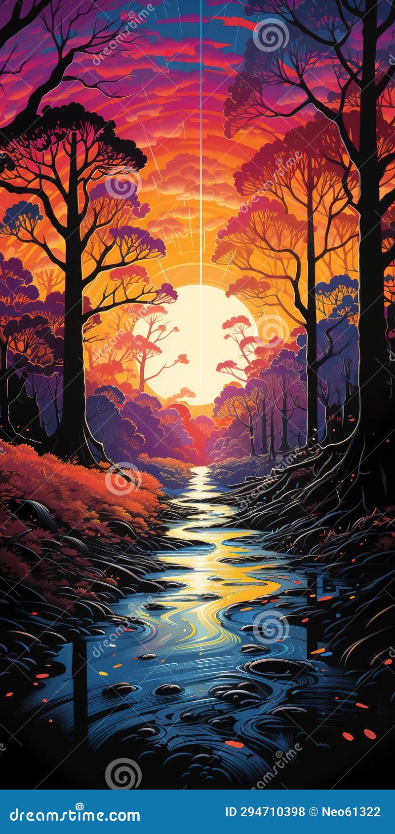 Autumn Tree Line with Sunset Ancient Trees Fallen Leaves Generative AI ...