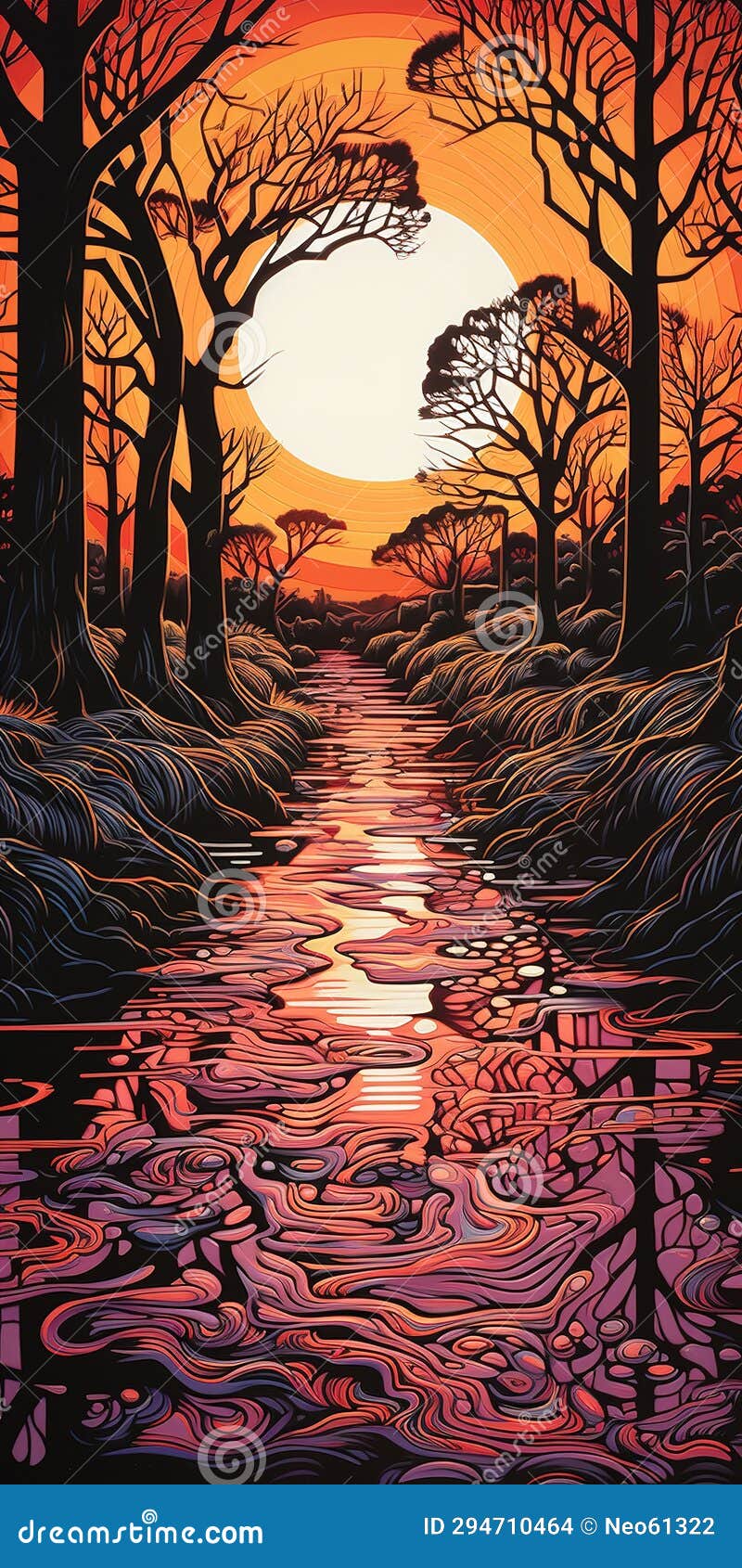 Autumn Tree Line with Sunset Ancient Trees Fallen Leaves Generative AI ...