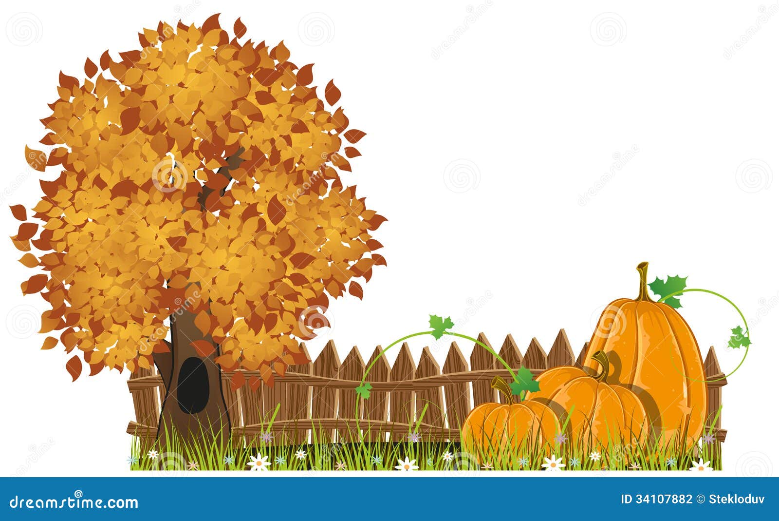 Autumn Tree and pumpkins stock vector. Illustration of autumn - 34107882