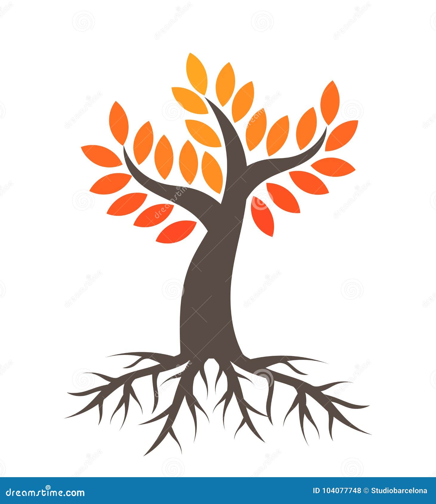 Autumn tree with roots stock vector. Illustration of fall - 104077748