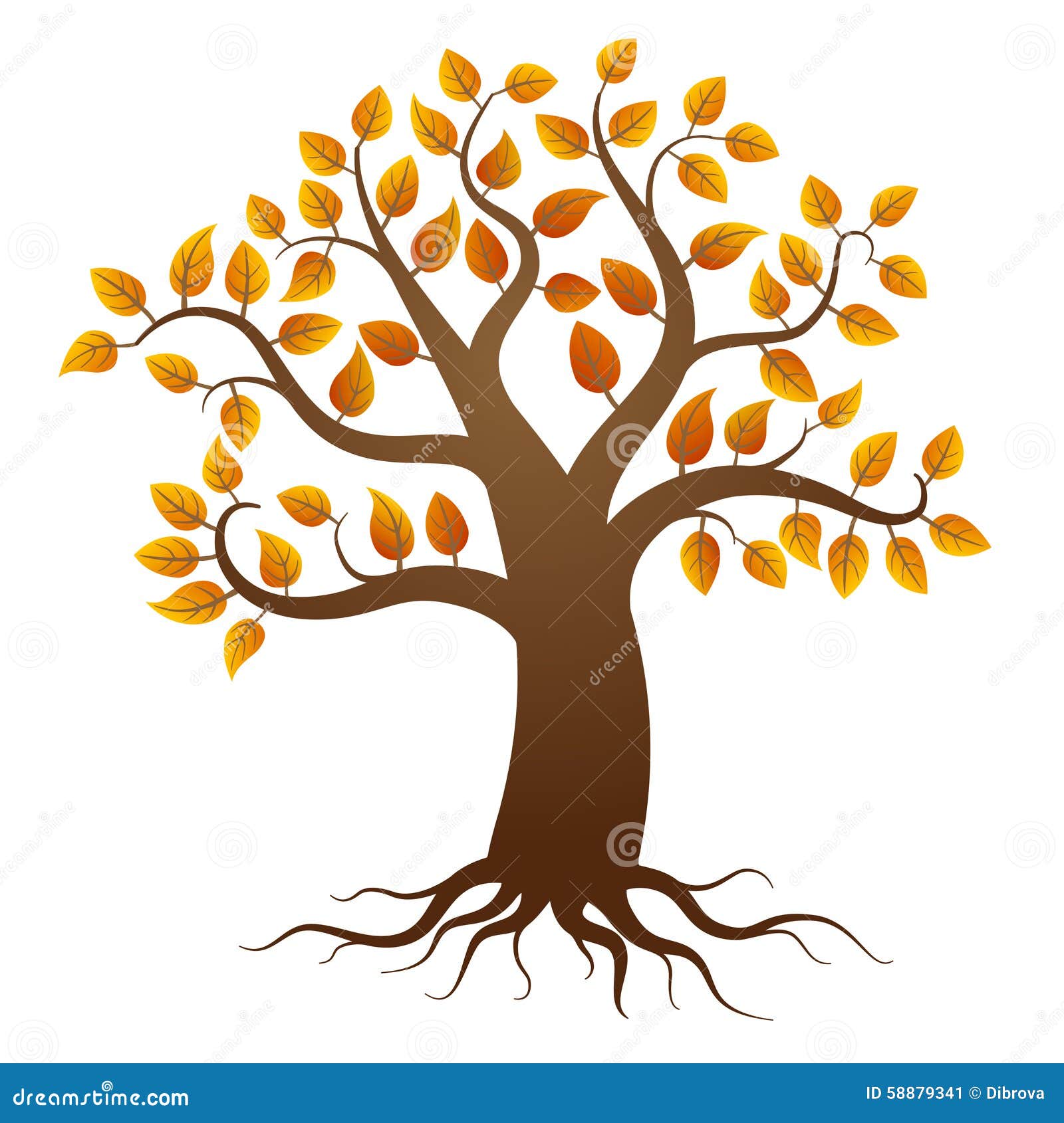 Autumn tree with roots stock vector. Illustration of abstract - 58879341