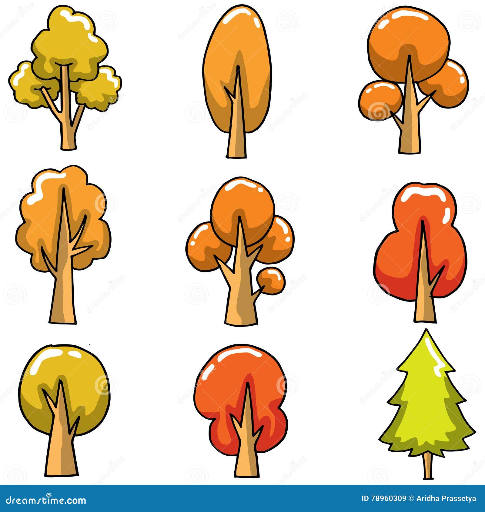 Autumn tree set on doodles stock vector. Illustration of vector - 78960309