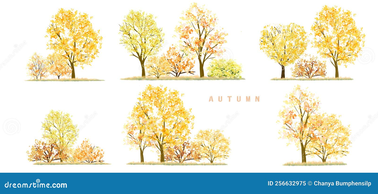 Watercolor Tree Side View for Landscape Stock Illustration ...