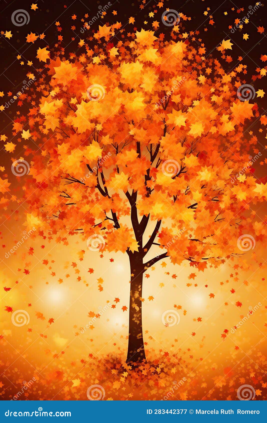 Autumn Tree Vertical Illustration Background. Generative AI Stock Image ...