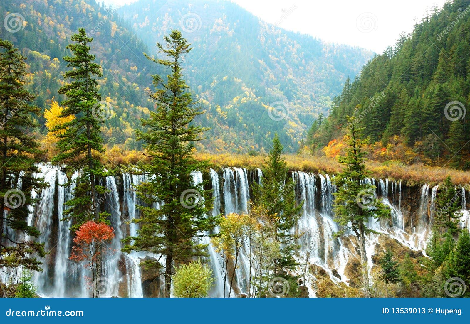 Autumn tree and waterfall stock image. Image of china - 13539013