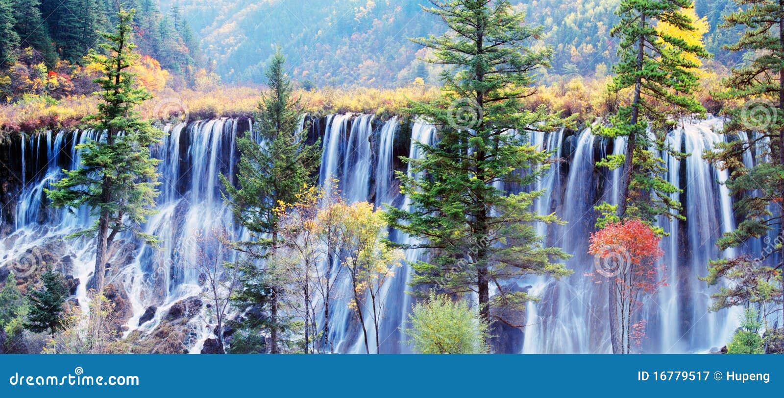 Autumn Tree and Waterfall in Jiuzhaigou Stock Image - Image of foliage ...