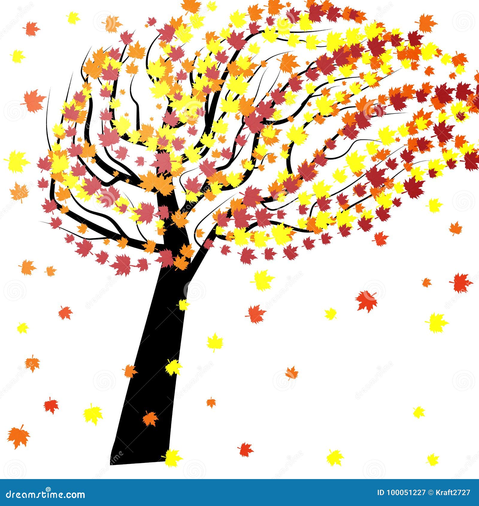 Autumn tree in the wind stock vector. Illustration of foliage - 100051227