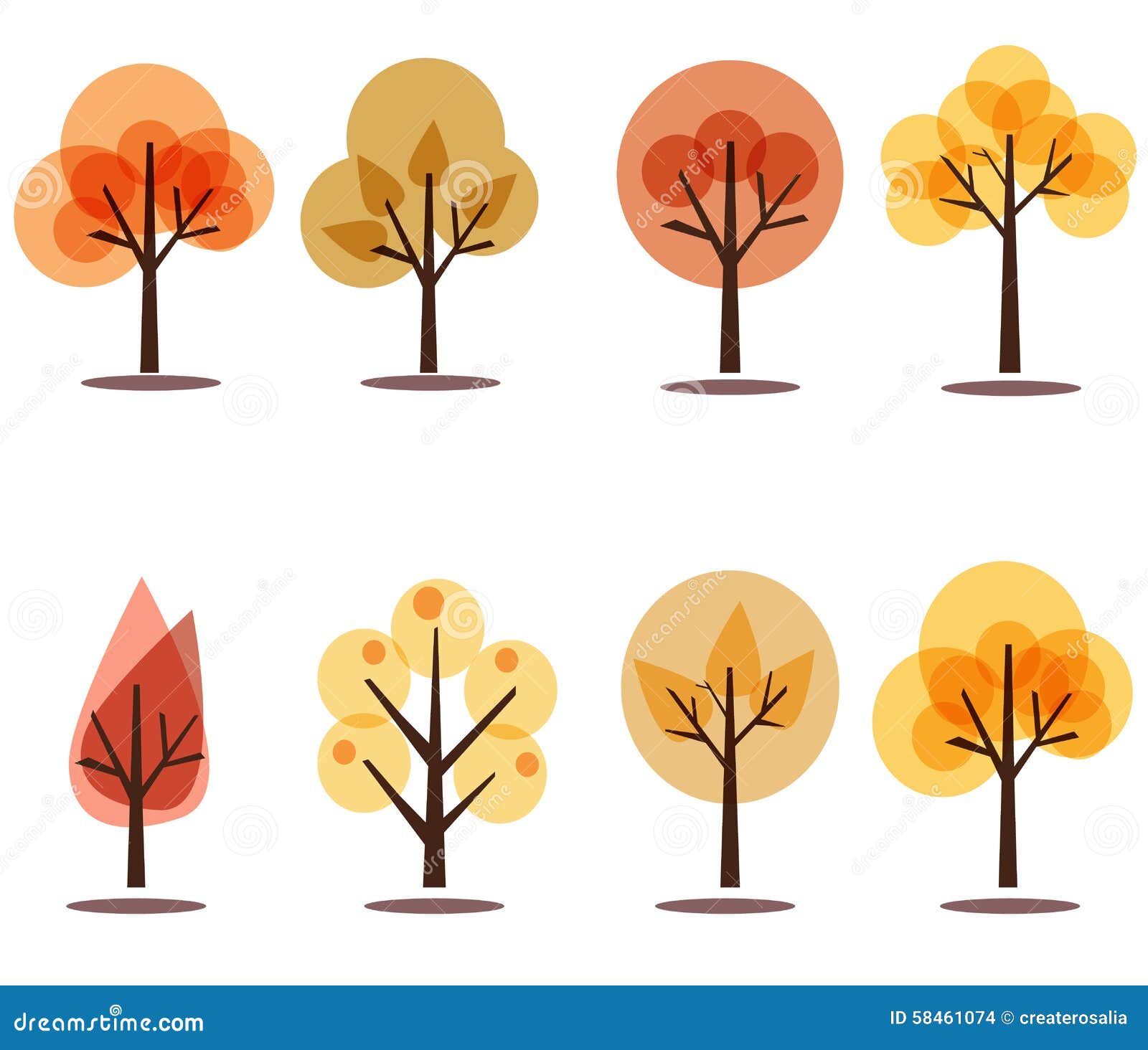 Autumn Trees Icons on White Stock Vector - Illustration of vector ...