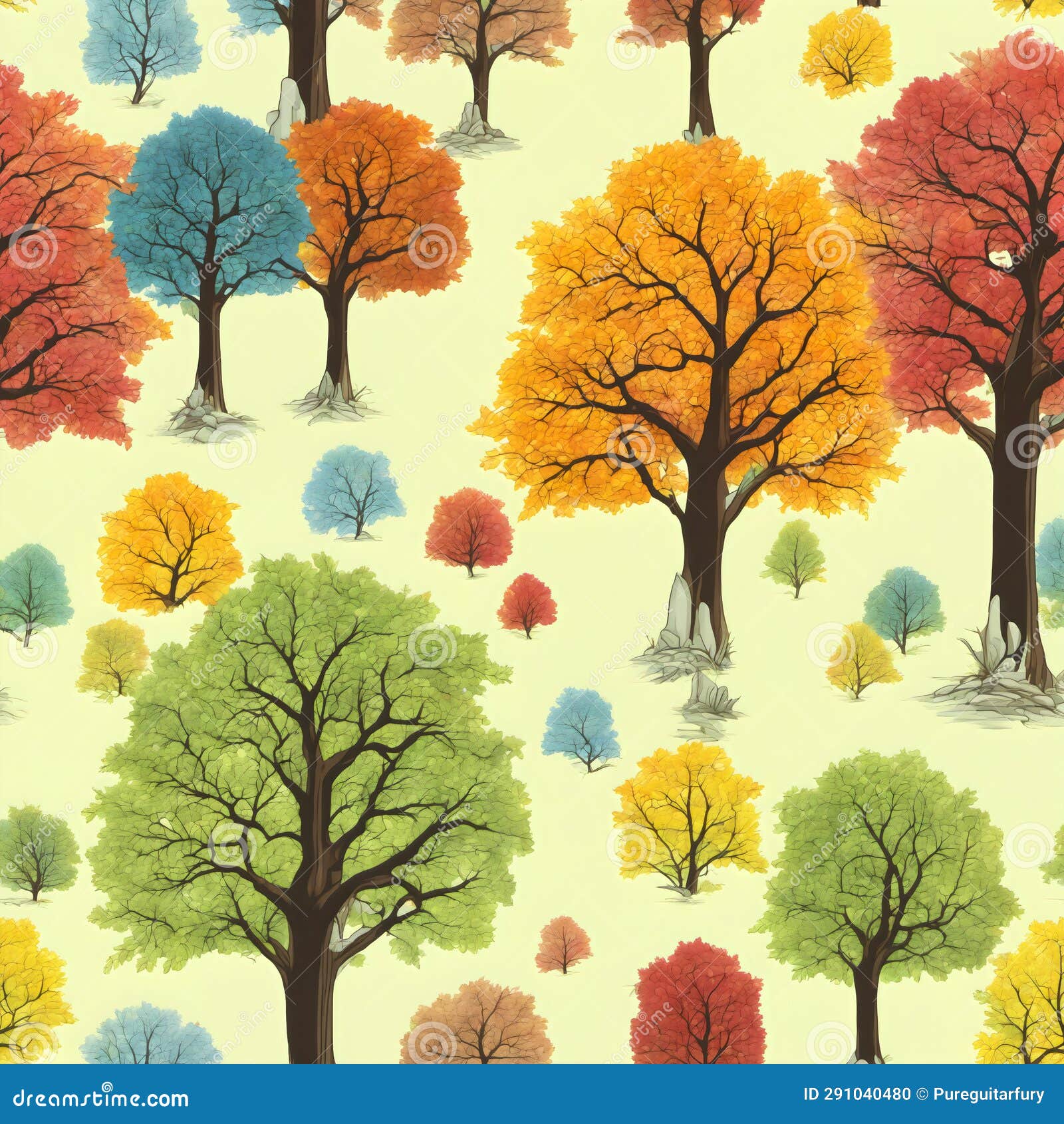 Autumn Trees on Ivory Background Tile Stock Illustration - Illustration ...