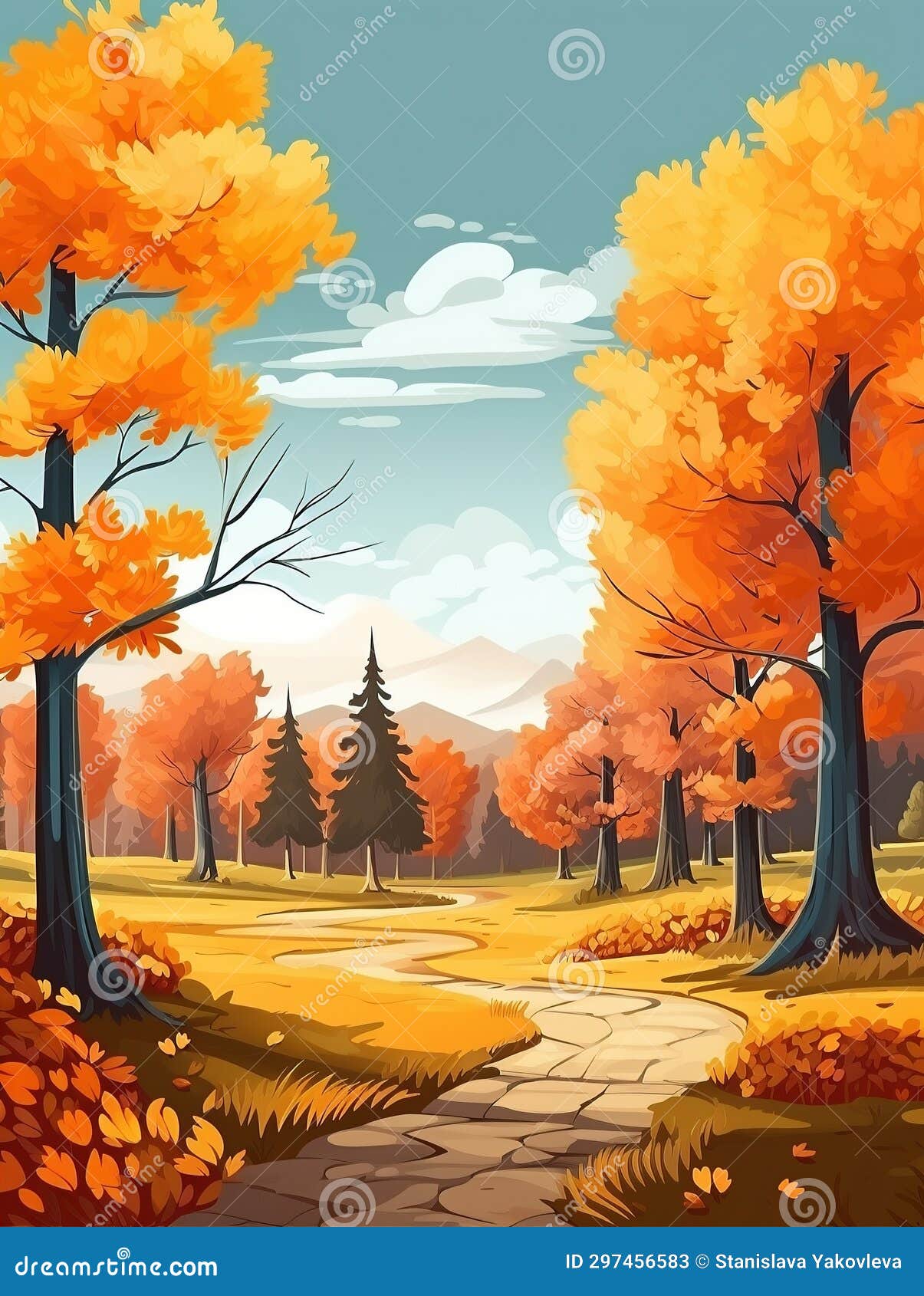 Autumn Trees and Leaves, Drawing Generative AI Stock Image - Image of ...