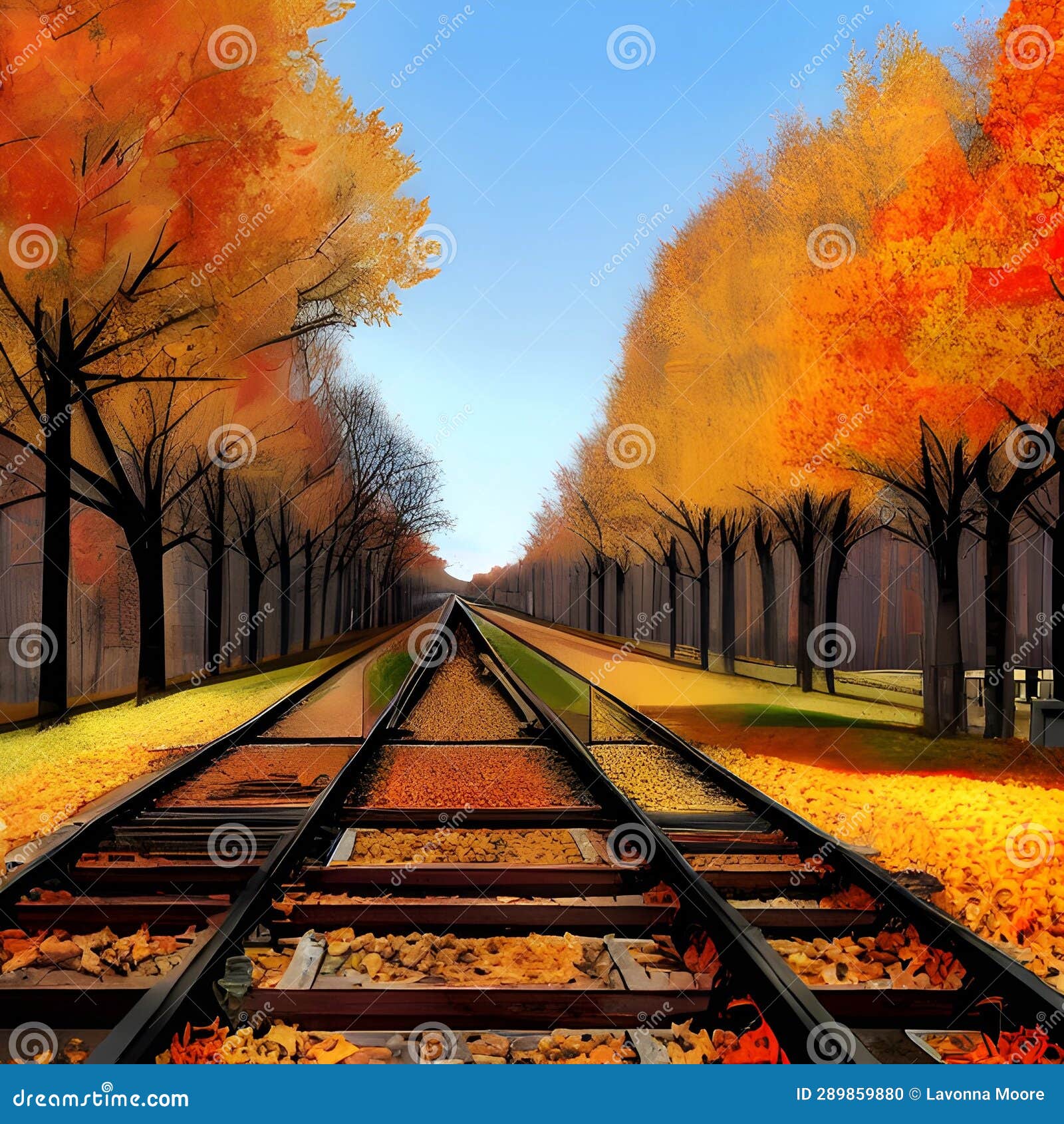 Autumn Trees, Leaves and Old Train Tracks Stock Illustration ...