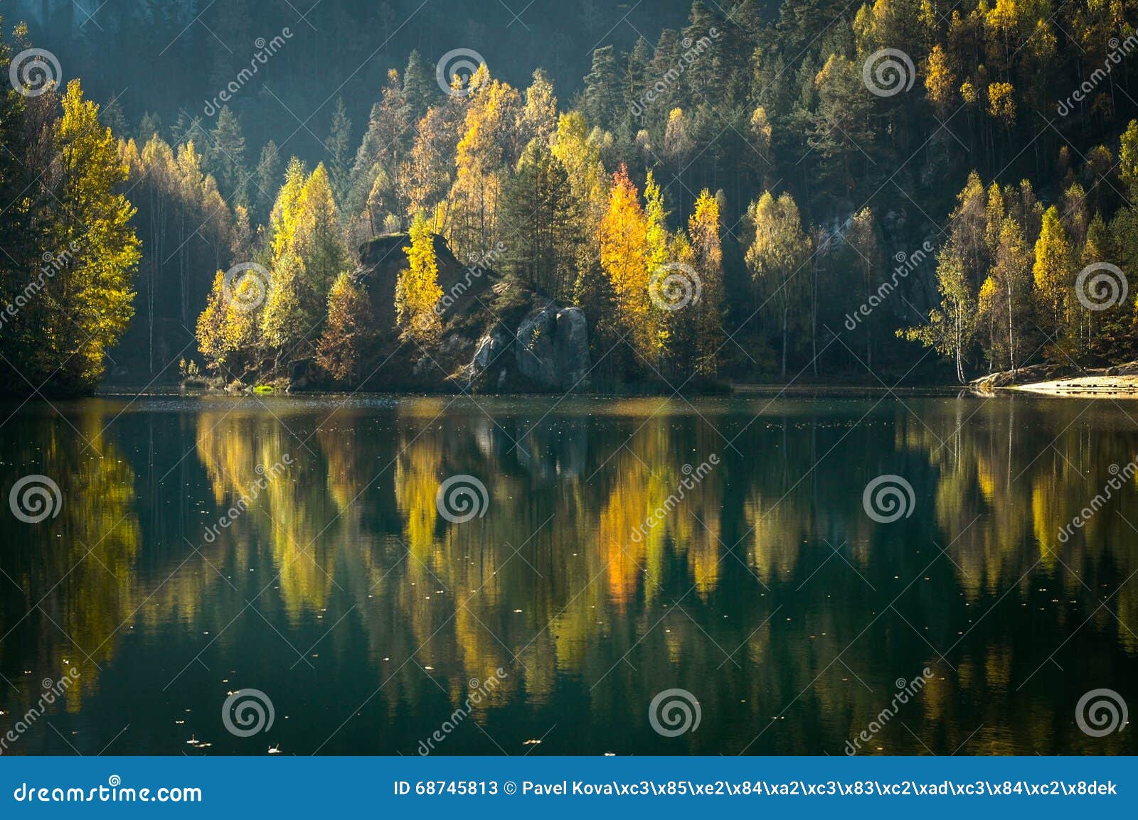 Autumn Trees Reflected on Lake Stock Image - Image of green, birch ...